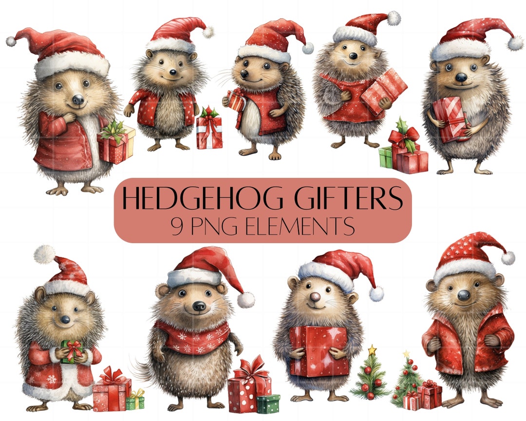 Hedgehog Clipart Christmas Invitation Animals Cute Hedgehogs Digital ...
