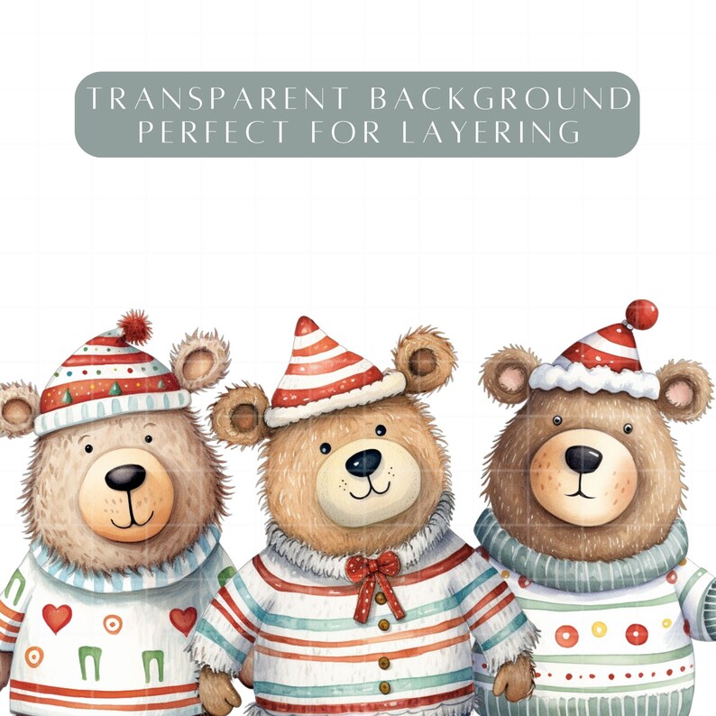 Winter Bears Clipart Pack Bears in Christmas Jumpers Christmas Clipart ...