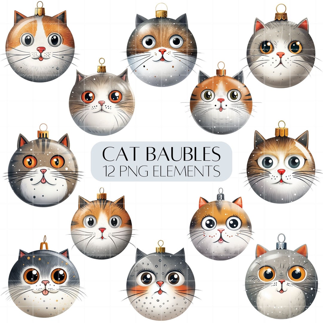 Cat Baubles Clipart Set Christmas Clipart Collections PNG Commercial ...