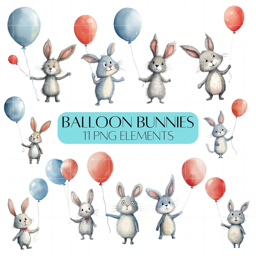Baby Shower Invitation Clipart Cute Rabbits With Balloons PNG ...