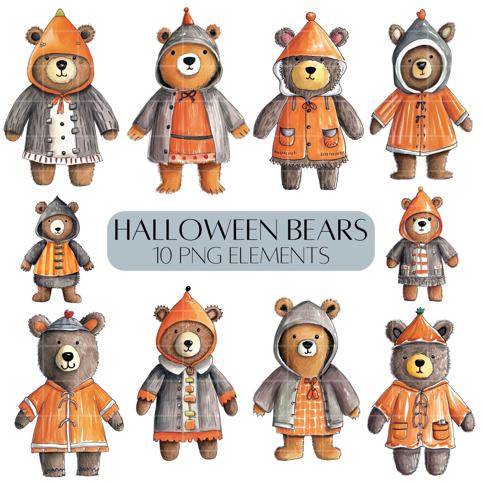 Halloween PNG Clipart Set Cute Halloween Clipart for Kids Bears in ...