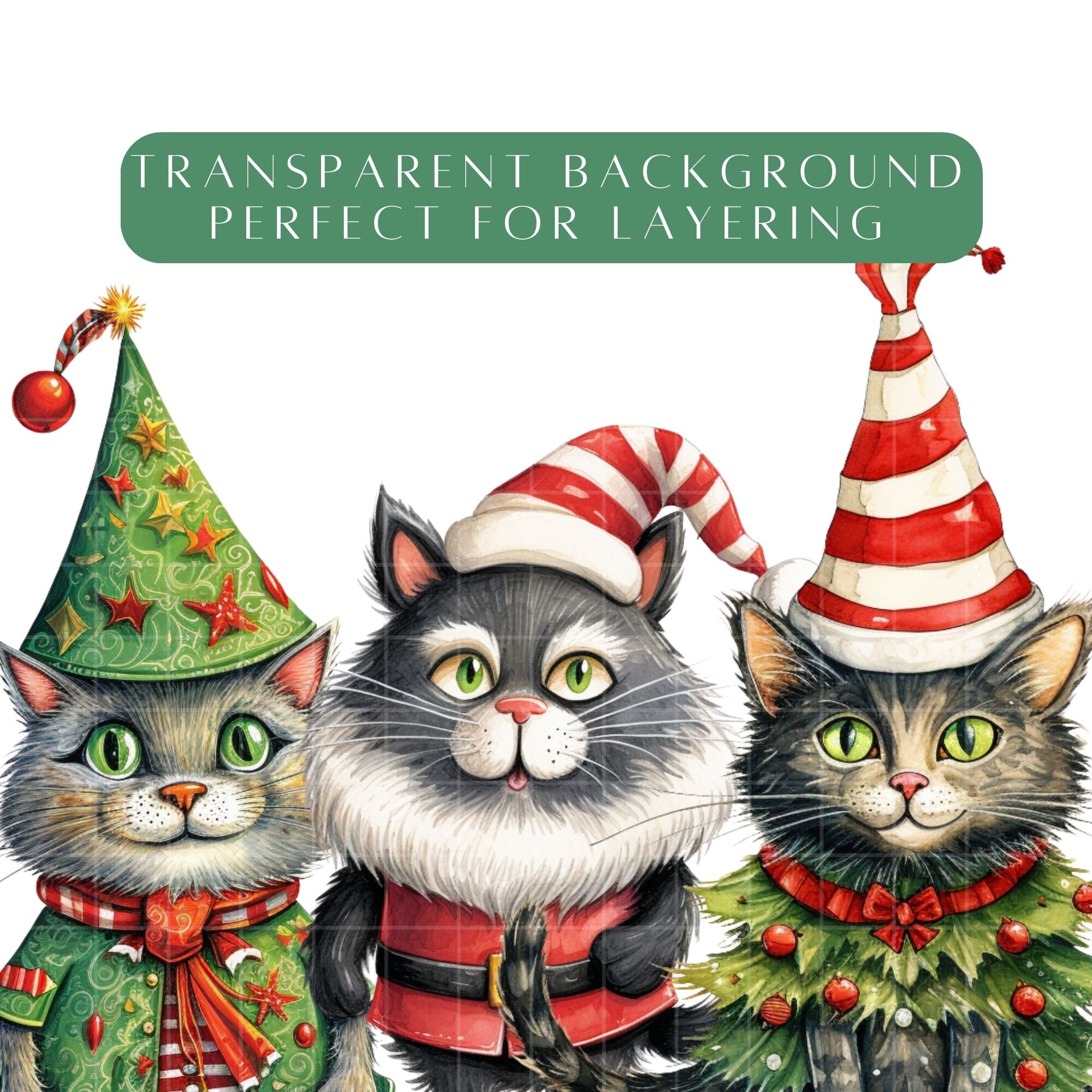 Christmas Clipart Set Santa and His Helpers Cat Santa Cute Festive ...