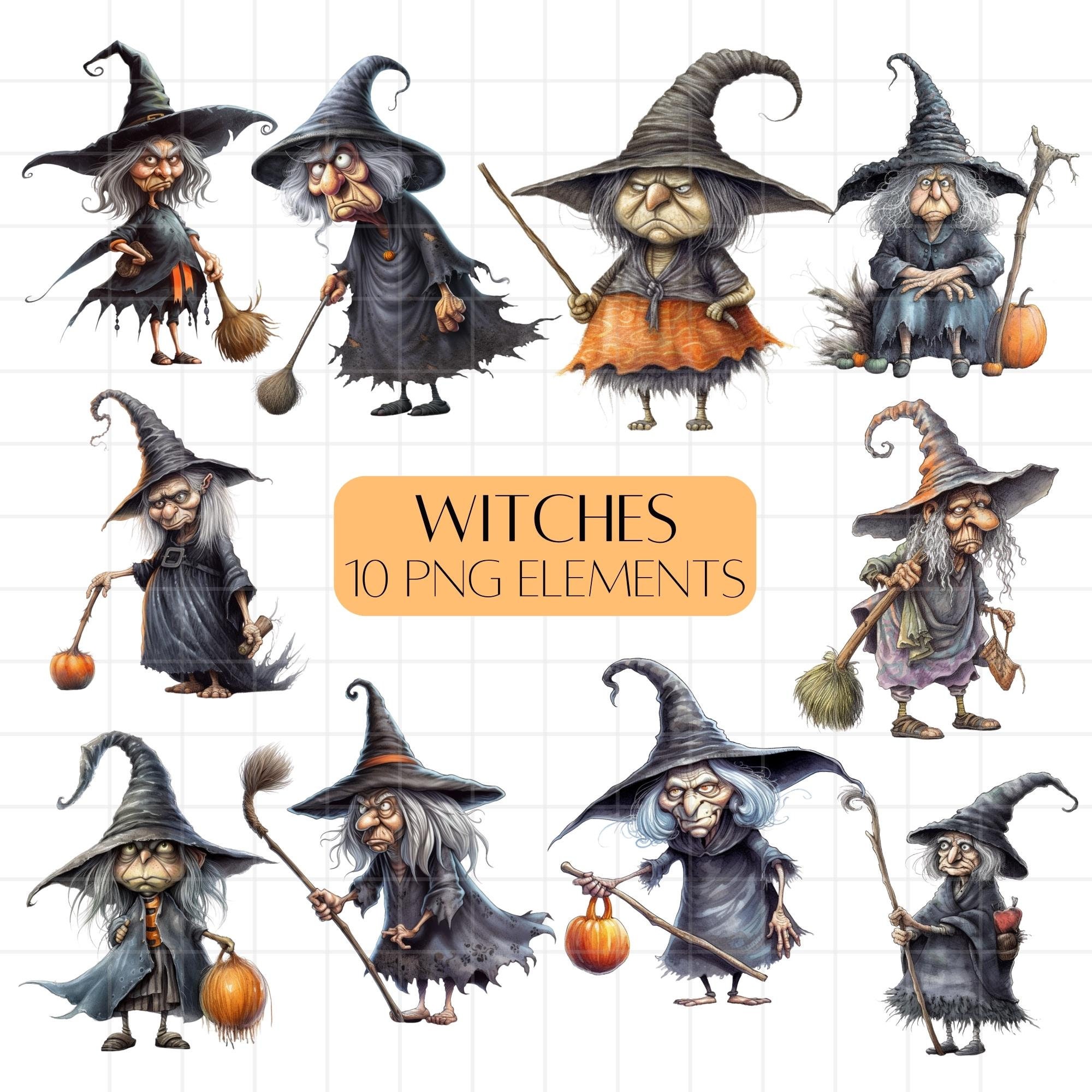 Witch Clipart Creepy Witches Clipart Halloween Themed Digital Elements ...