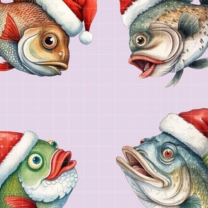 Christmas Card Clipart Festive Fish Sea Themed Clipart PNG Commercial ...