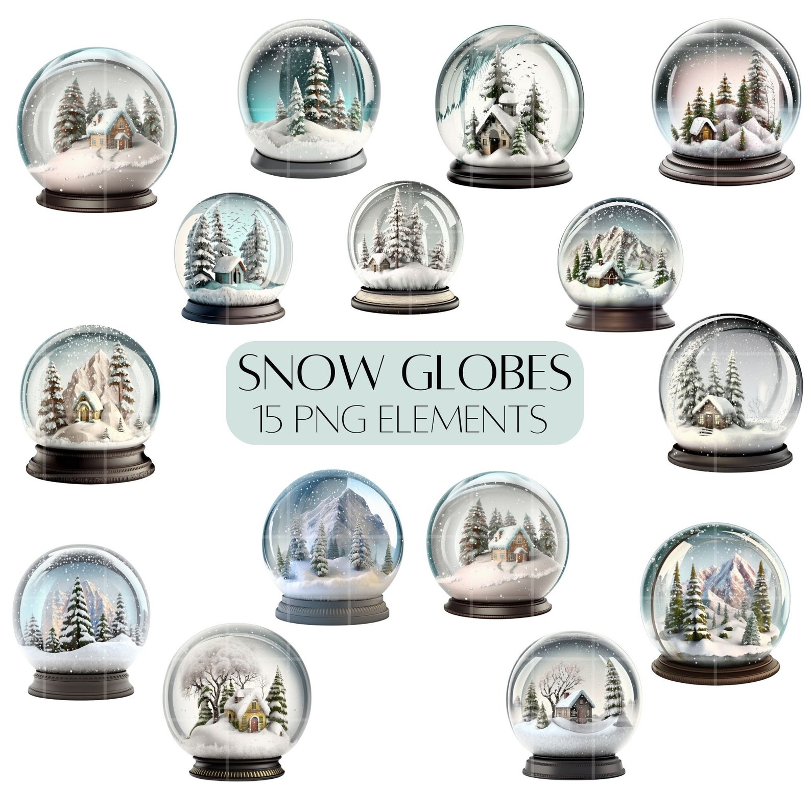 Snow Globe Clip Art Set 15 PNG Transparent Background Winter Wonderland ...