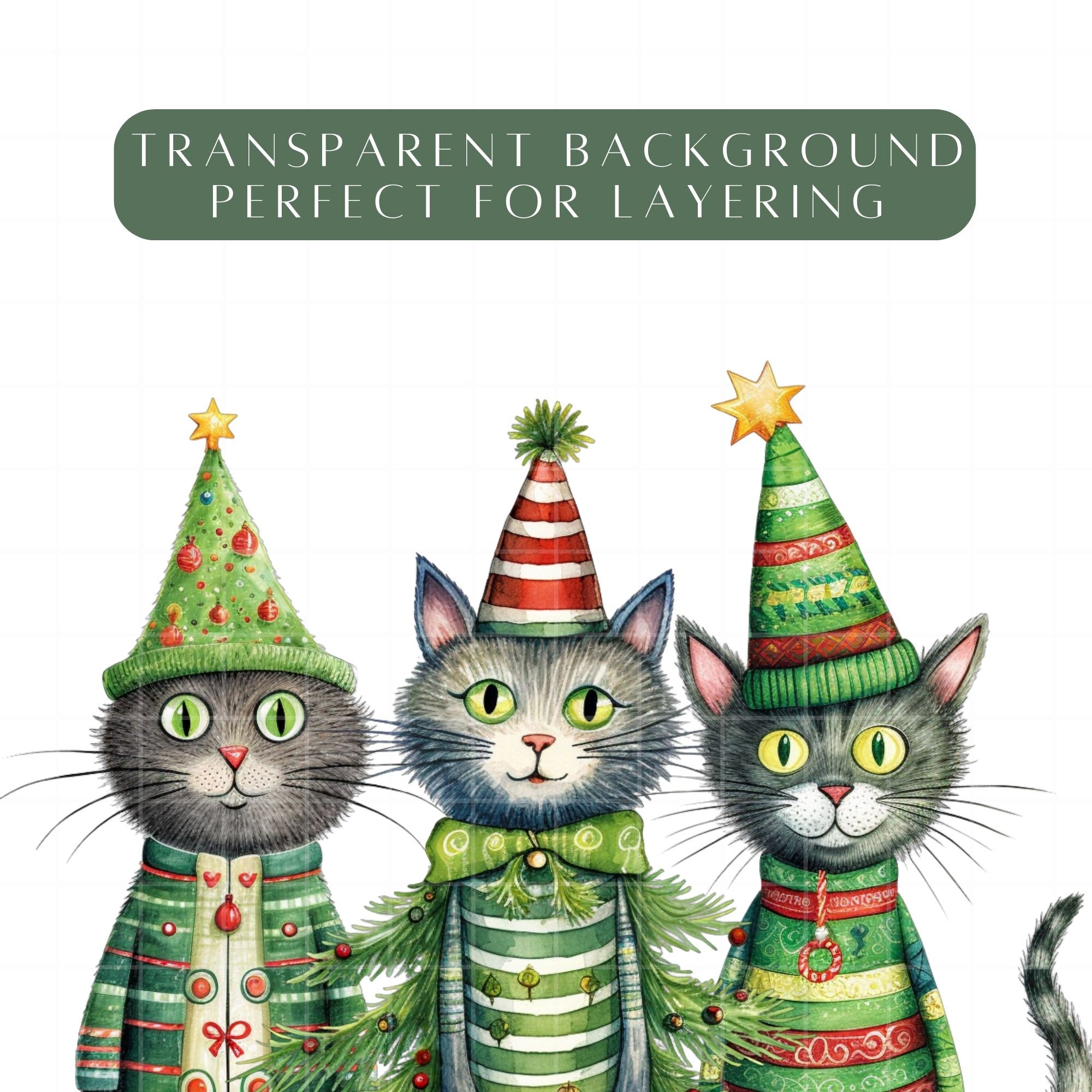 Christmas Elf Clipart Festive Cats PNG Commercial Use Cute Cats for ...