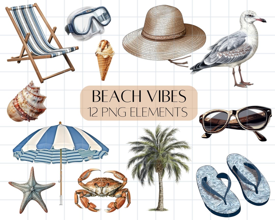 Beach Themed Clipart Set Beach Vibes Commercial Use Seagull - Etsy