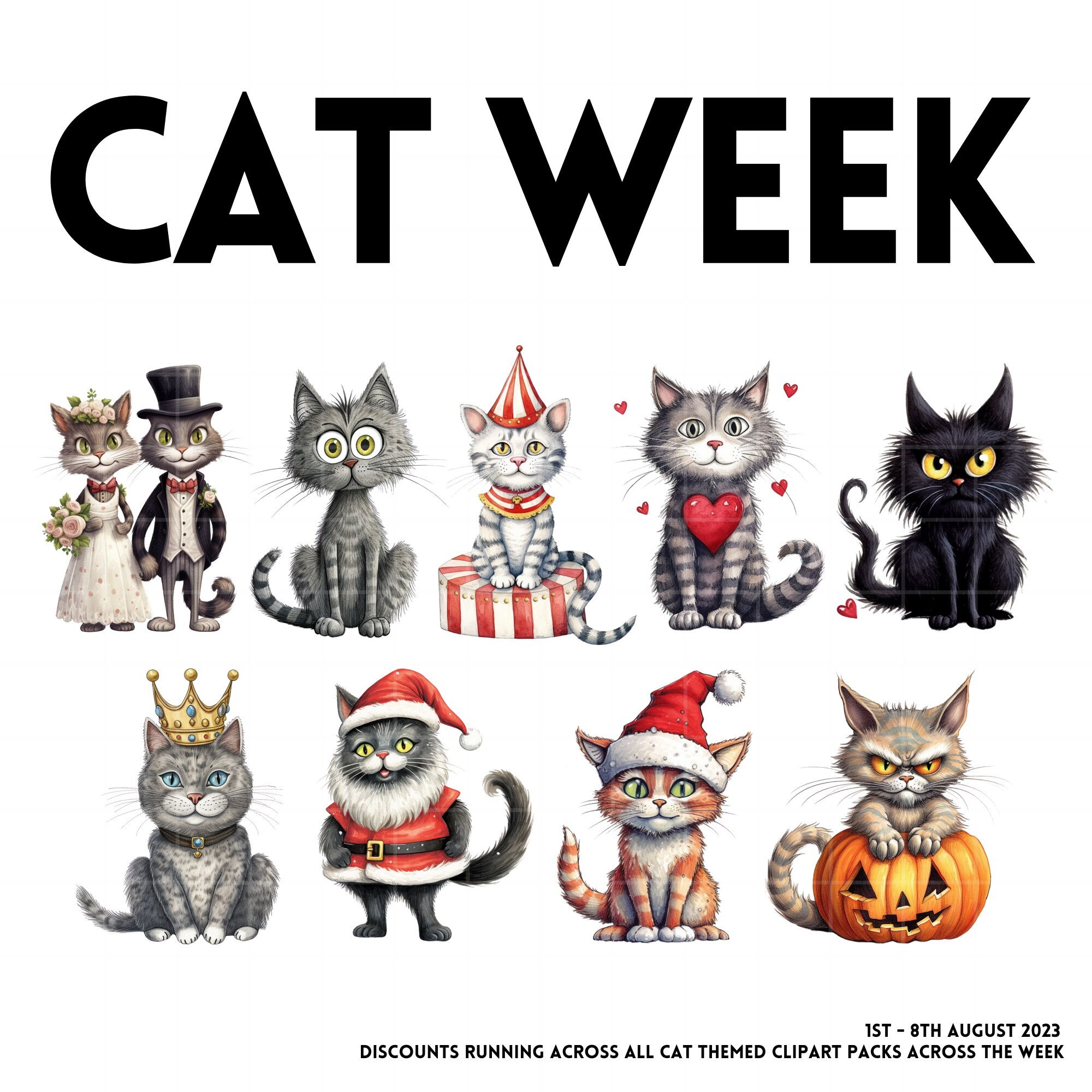 Black Cat Clipart Bundle Cat Lovers PNG Images Clipart Cats Halloween ...