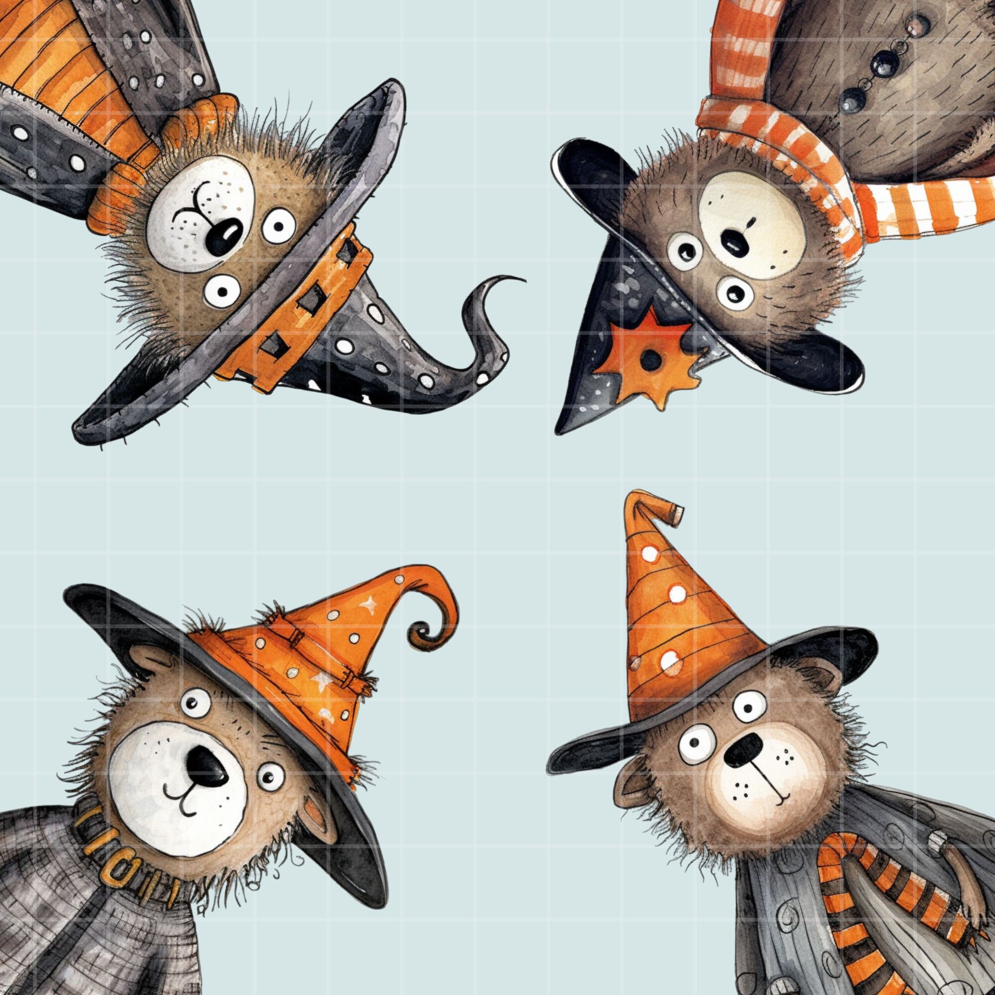 Witch Bears Halloween Clipart Set Cute Illustrated Bears Halloween ...