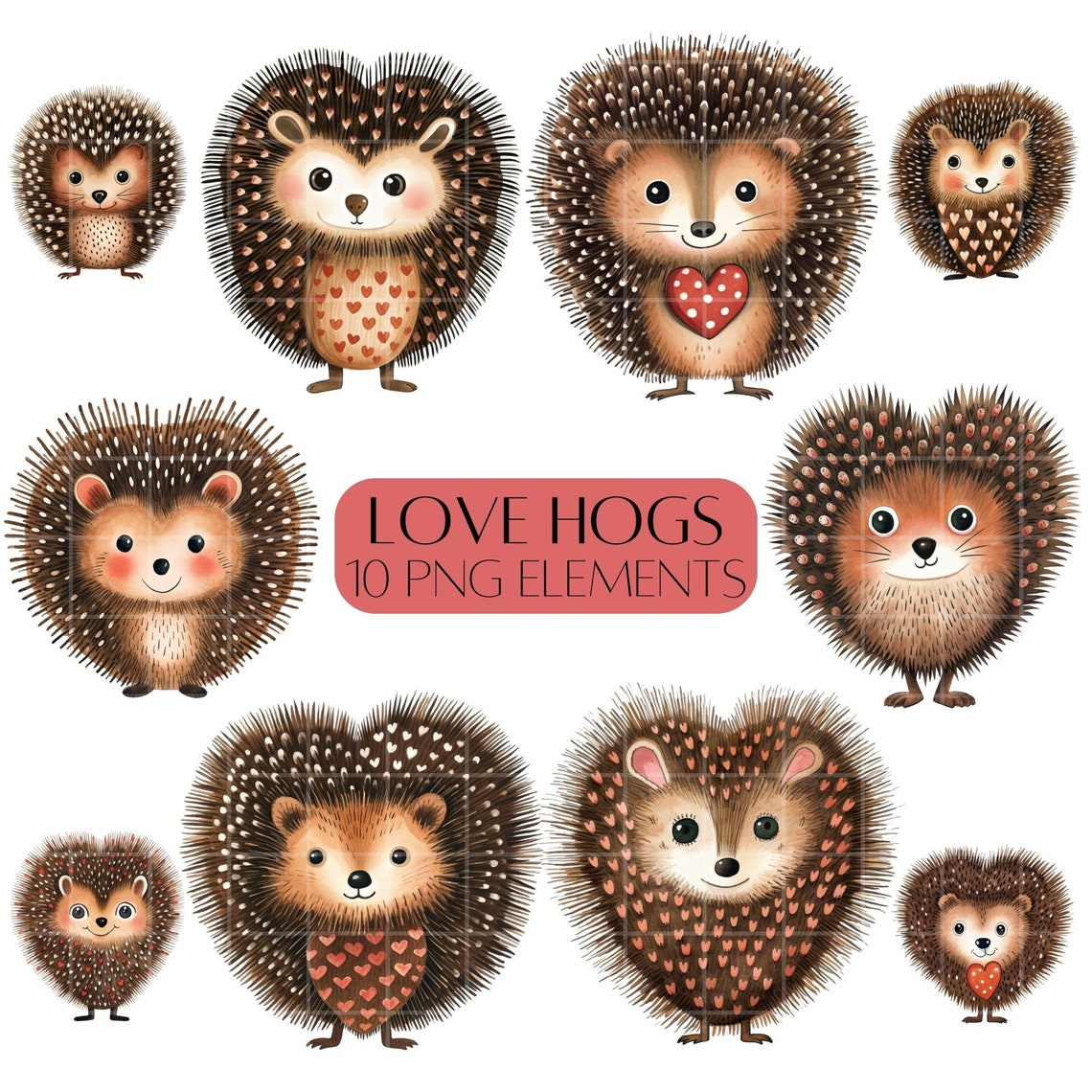 Valentine Clipart Cute Hedgehogs With Love Hearts PNG Clipart ...