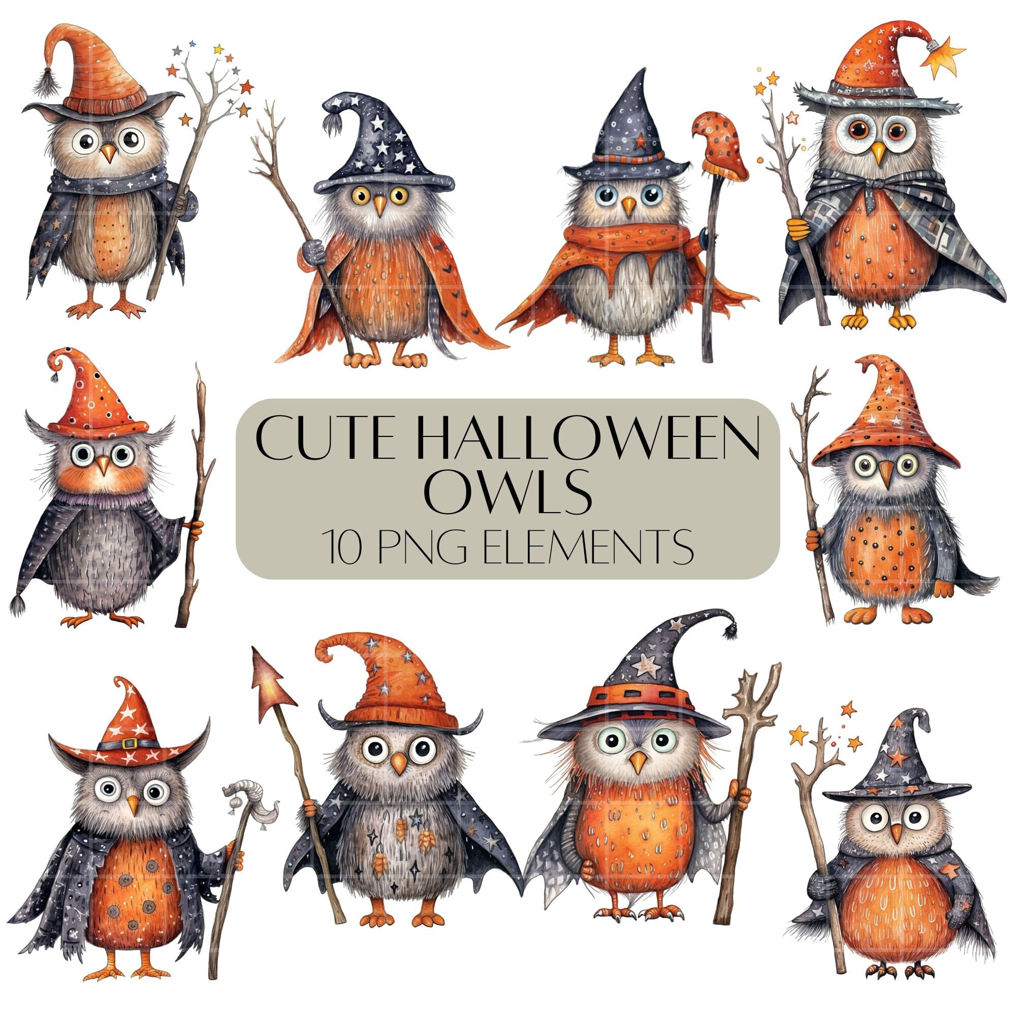 Halloween PNG Clipart Set Cute Owl Halloween Clipart for Kids ...