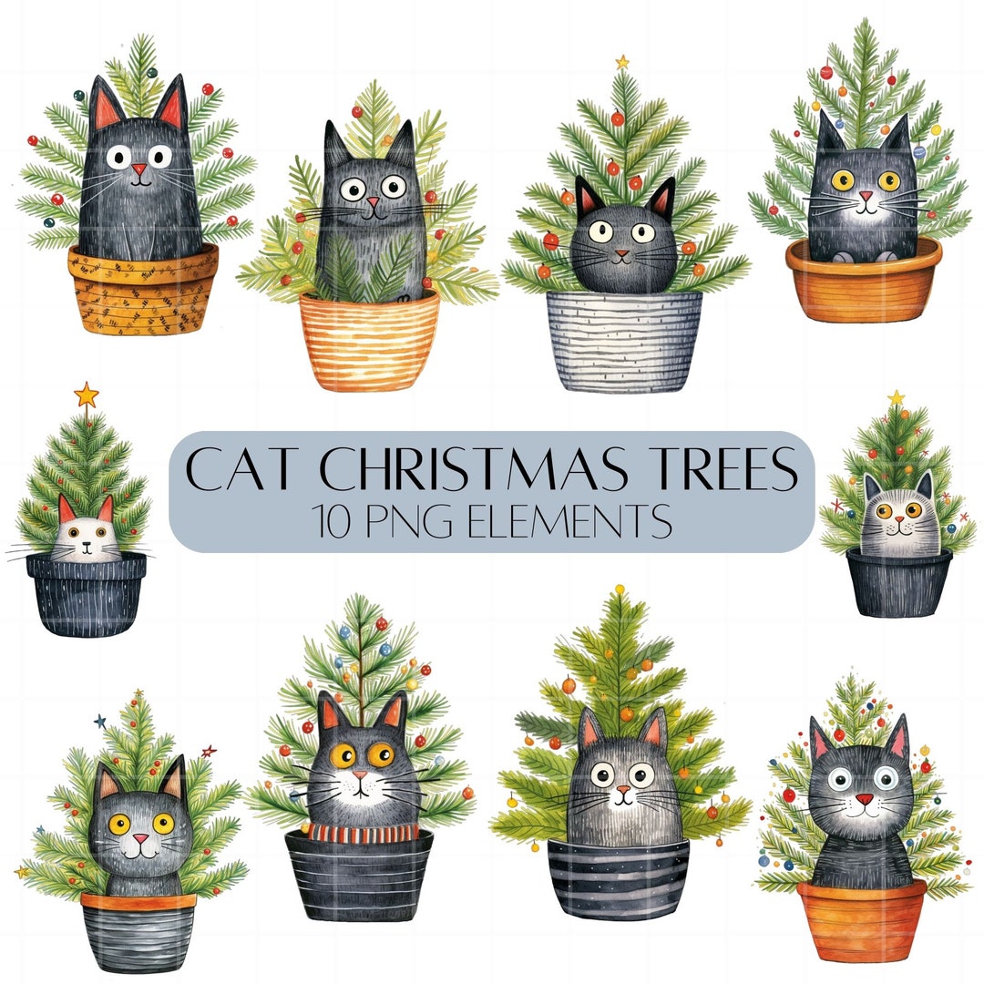 Cats in Christmas Tree Clipart Collection Cute Cat Clipart PNG ...