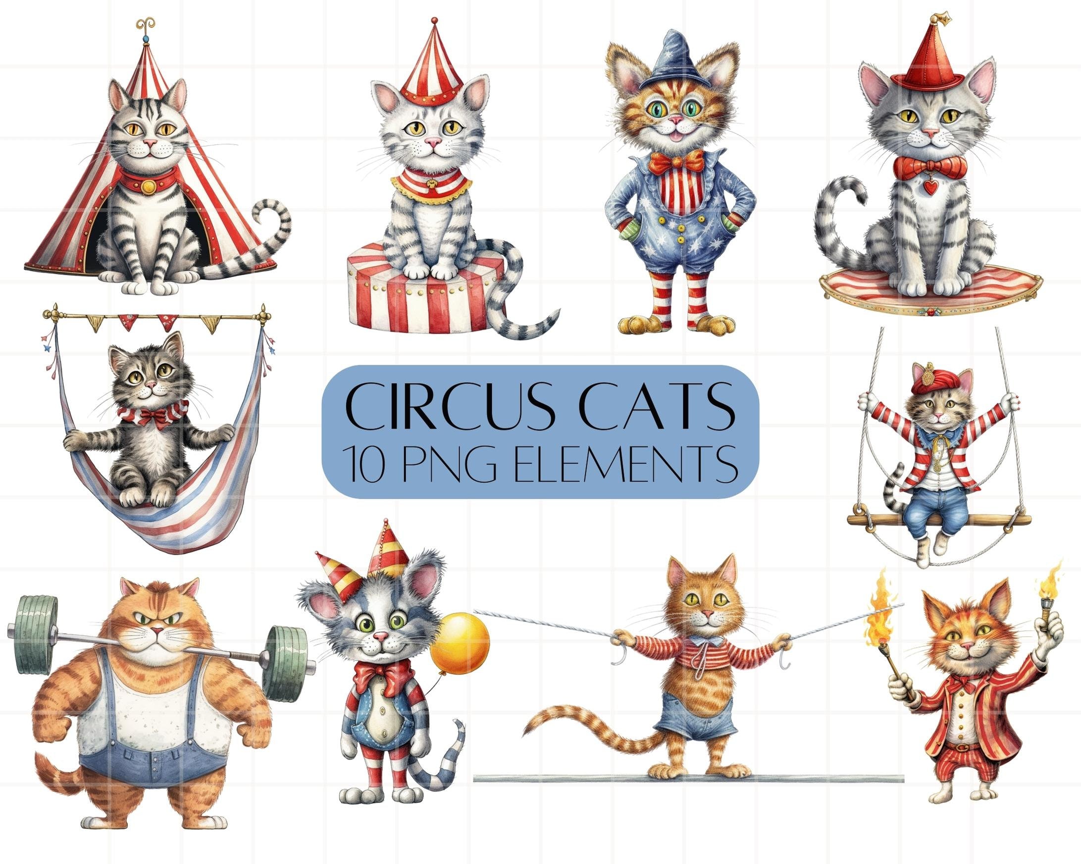 Circus Clipart Circus Cats Clipart Pack Commercial Use Clown Cat ...