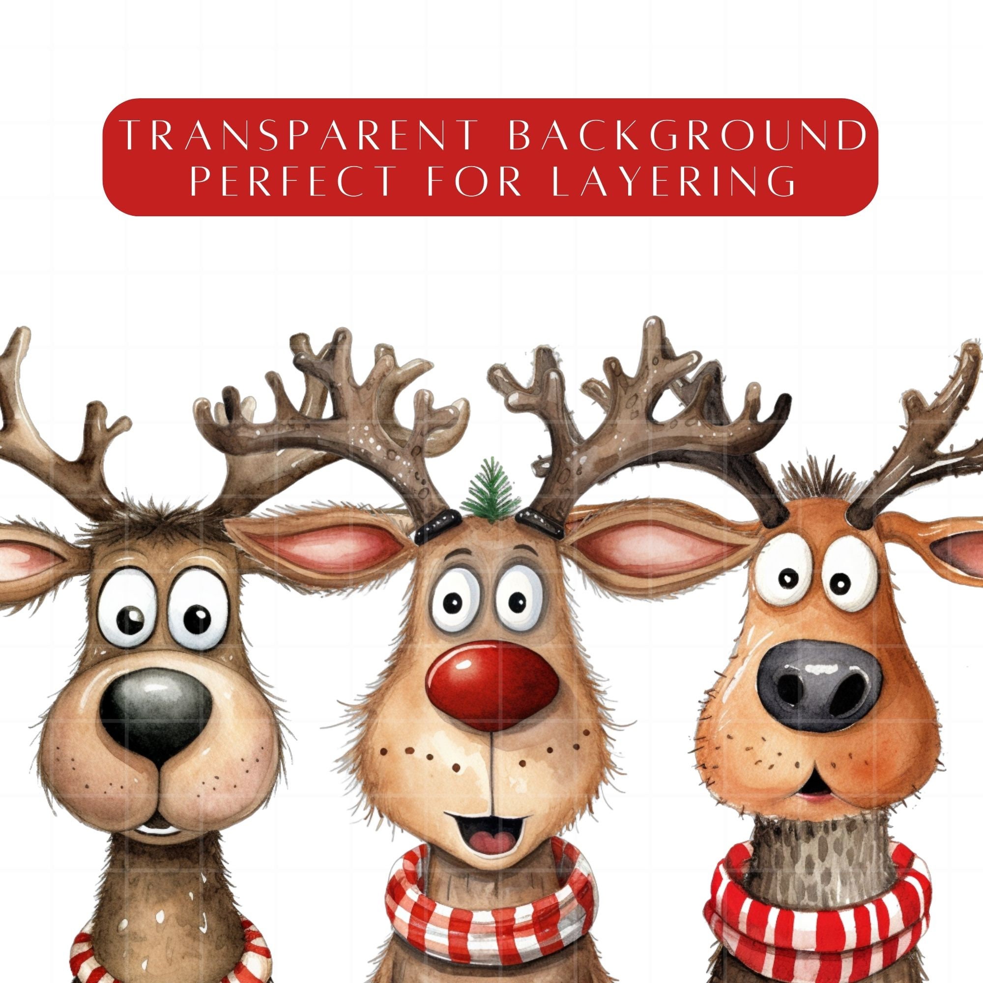 Cute Reindeers Christmas Themed Illustrated Clipart PNG Commercial Use ...