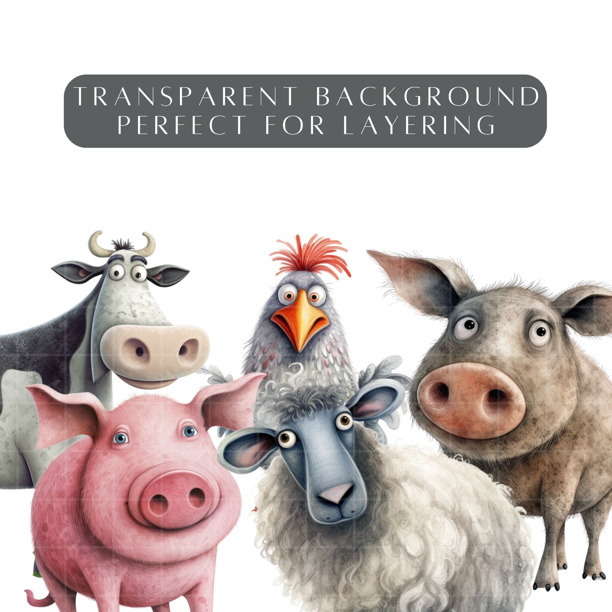 Clipart Farm Animals Pack PNG Commercial Use Clipart Pigs Cows Sheep ...