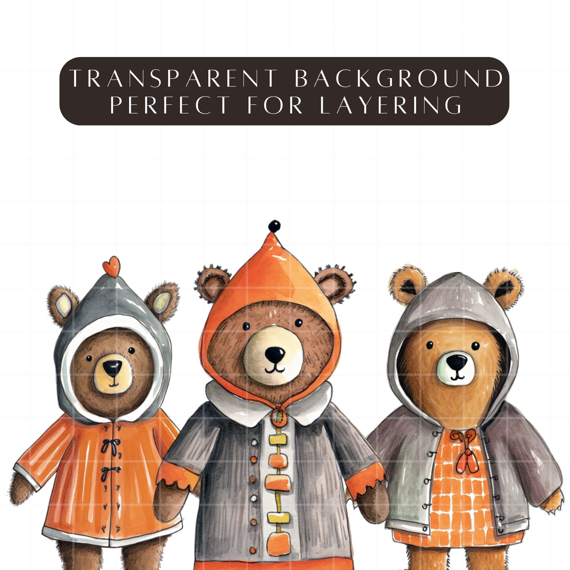 Halloween PNG Clipart Set Cute Halloween Clipart for Kids Bears in ...