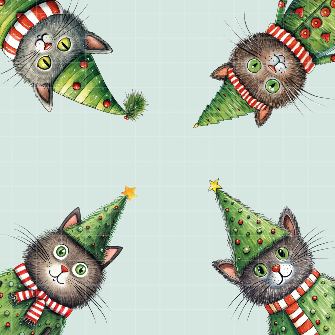 Christmas Tree Cat Clipart Set Cute Illustrated Cats for Use in ...