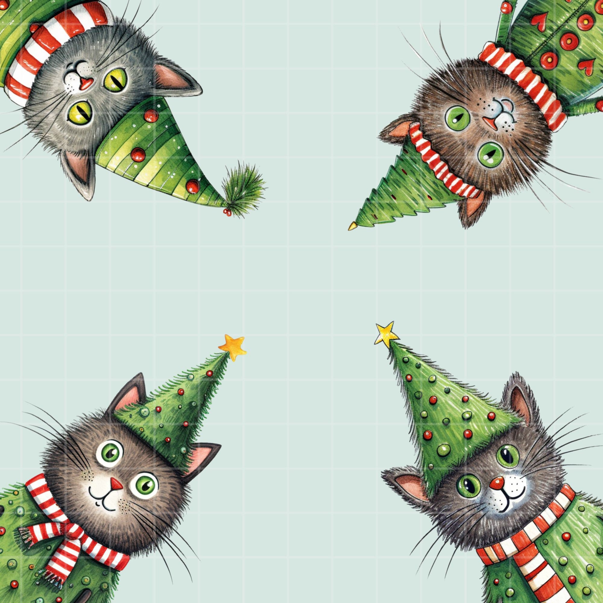 Christmas Tree Cat Clipart Set Cute Illustrated Cats for Use in ...