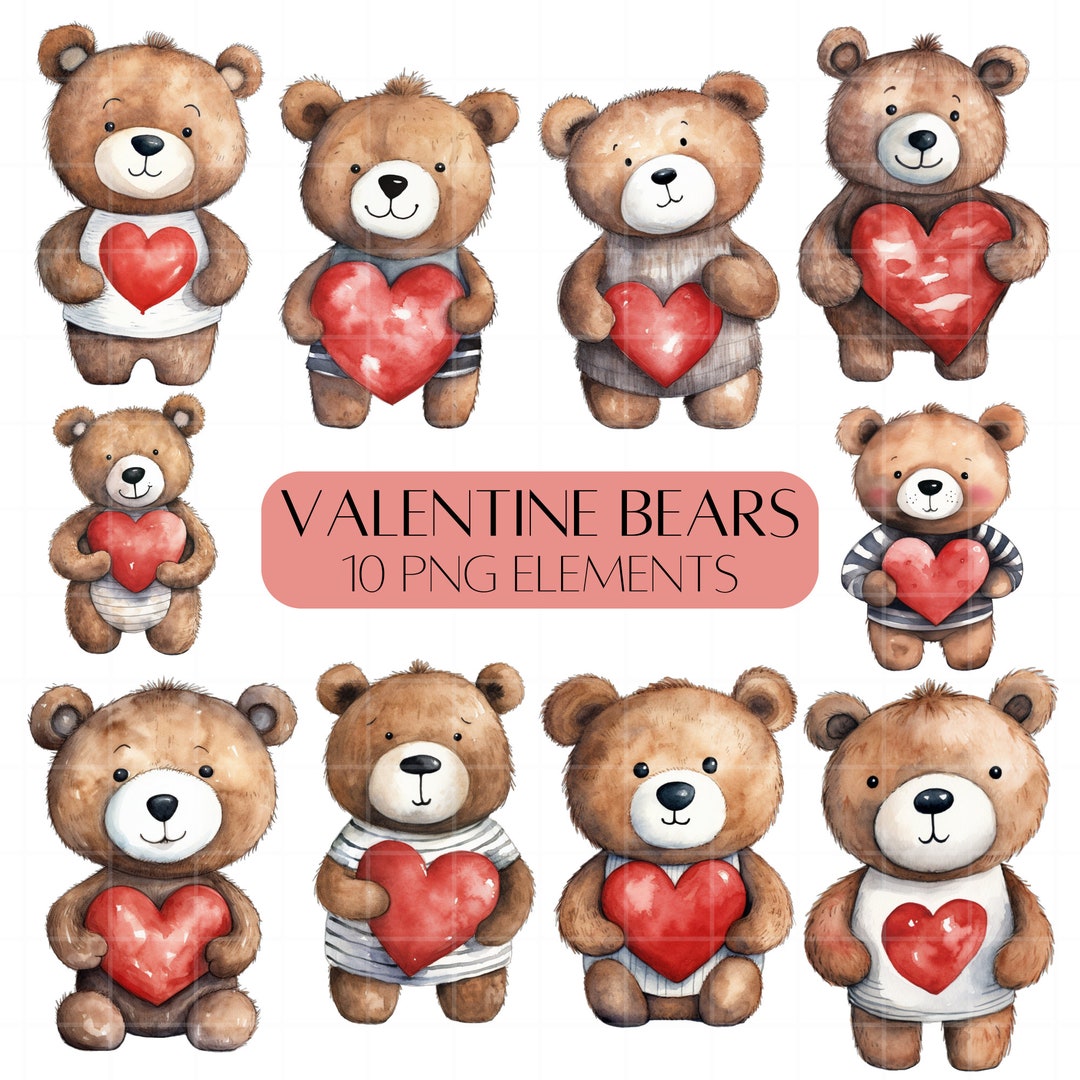 Valentines Day PNG Clipart Collection Cute Bears Holding Love Hearts ...