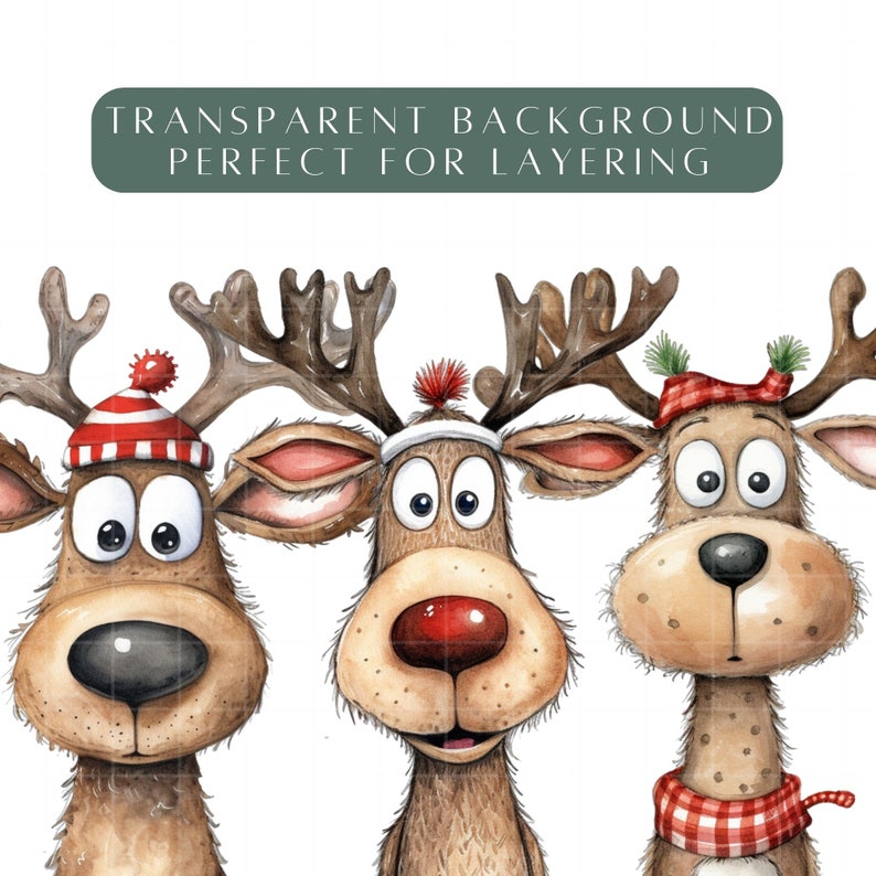 Reindeer Clipart Set Cute Reindeers Christmas Themed Illustrated ...