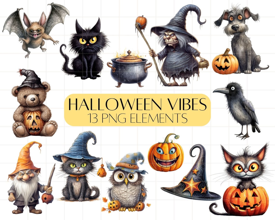 Halloween Clipart Bundle Pumpkin, Witch, Bat, Halloween Animals ...