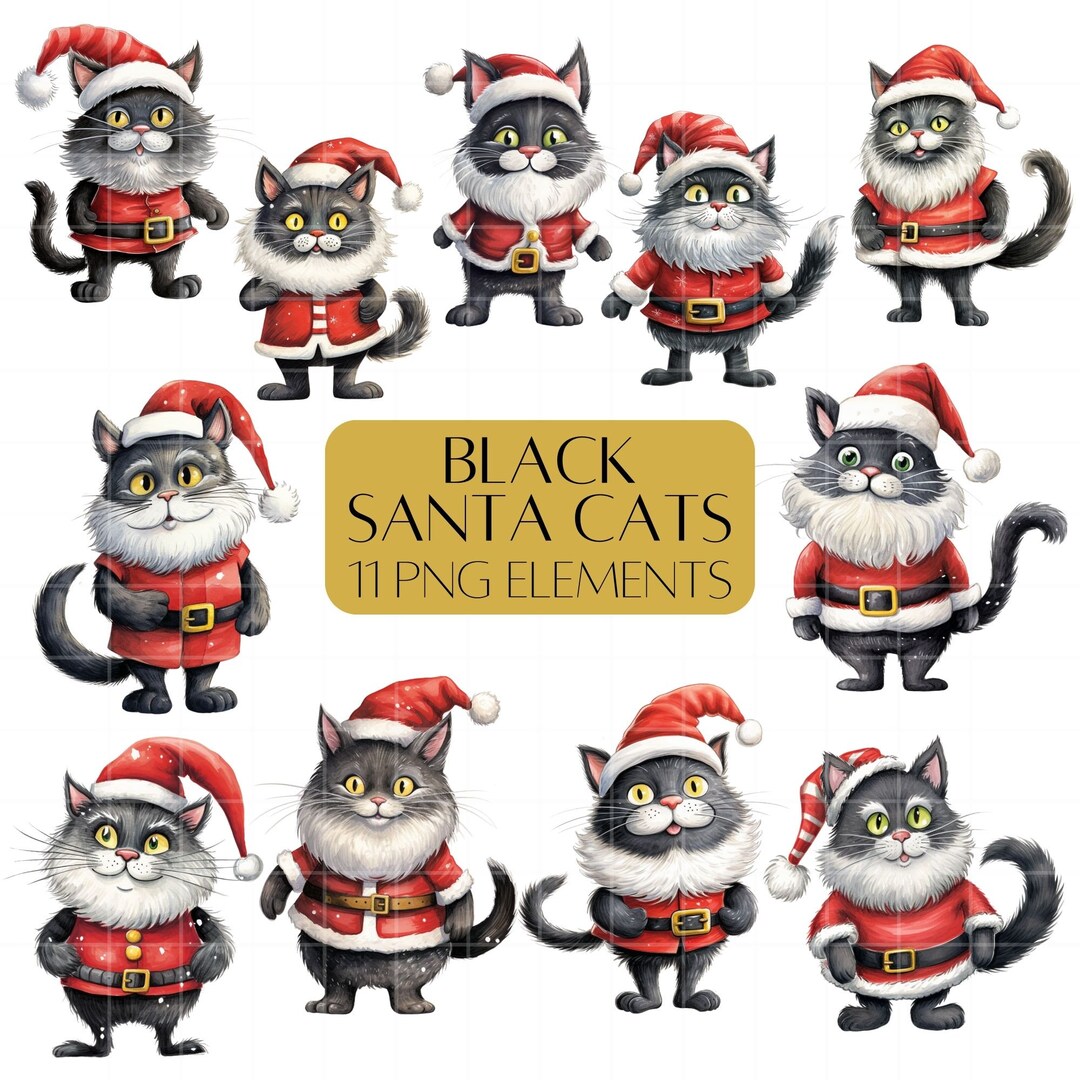 Christmas Clipart Commercial Use Cute Black Cat Santas Clipart for ...