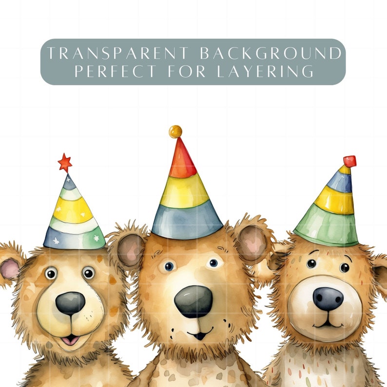 Clipart for Kids Birthday Party Invitations Cute Bears in Party Hats ...