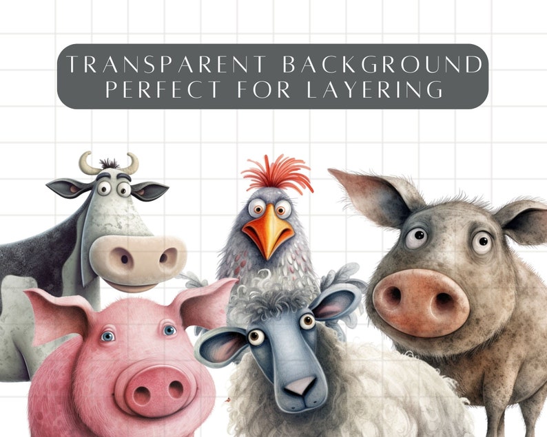 Clipart Farm Animals Pack PNG Commercial Use Clipart Pigs Cows - Etsy