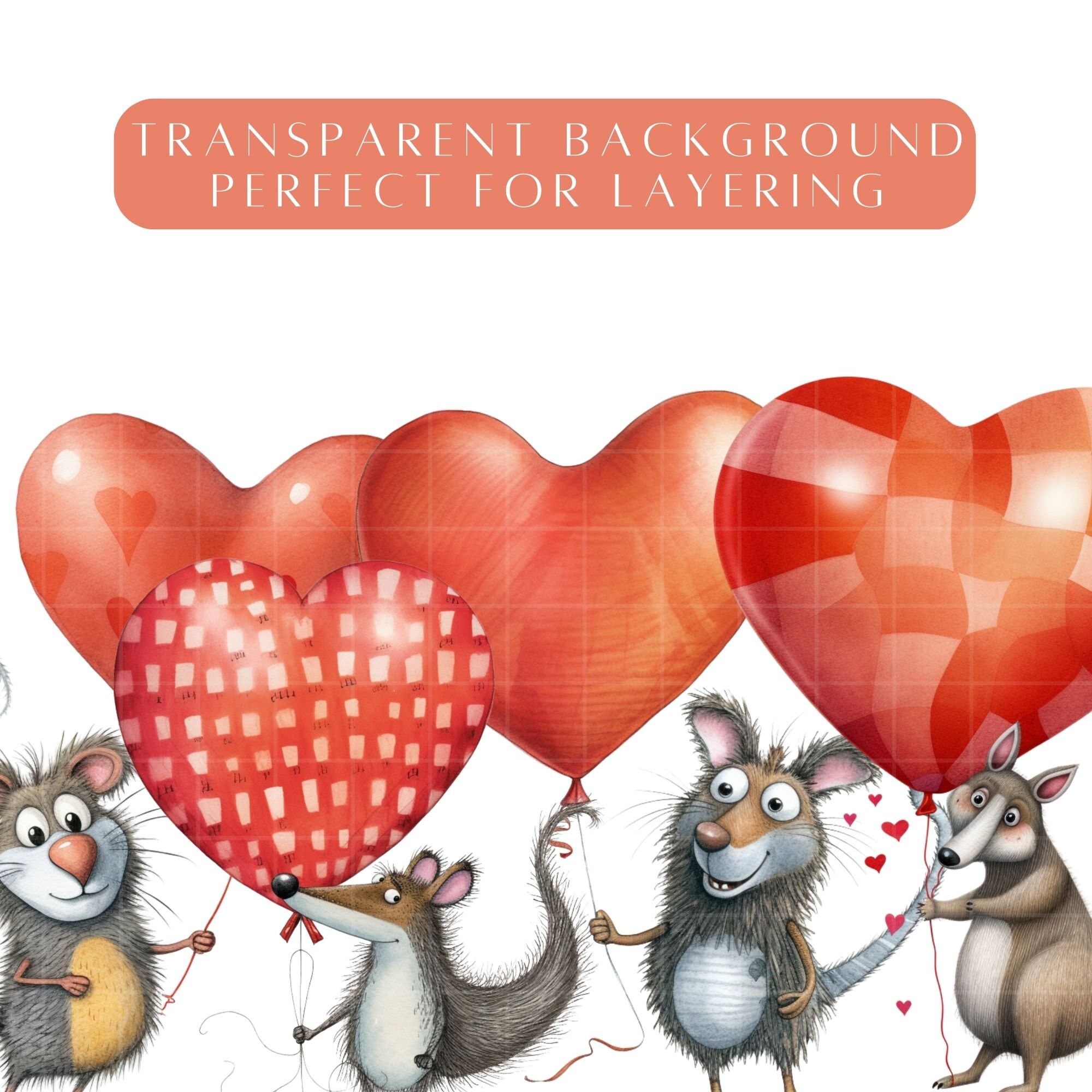 Love Heart Clipart Cute Valentine's Characters Animals Holding Balloons ...
