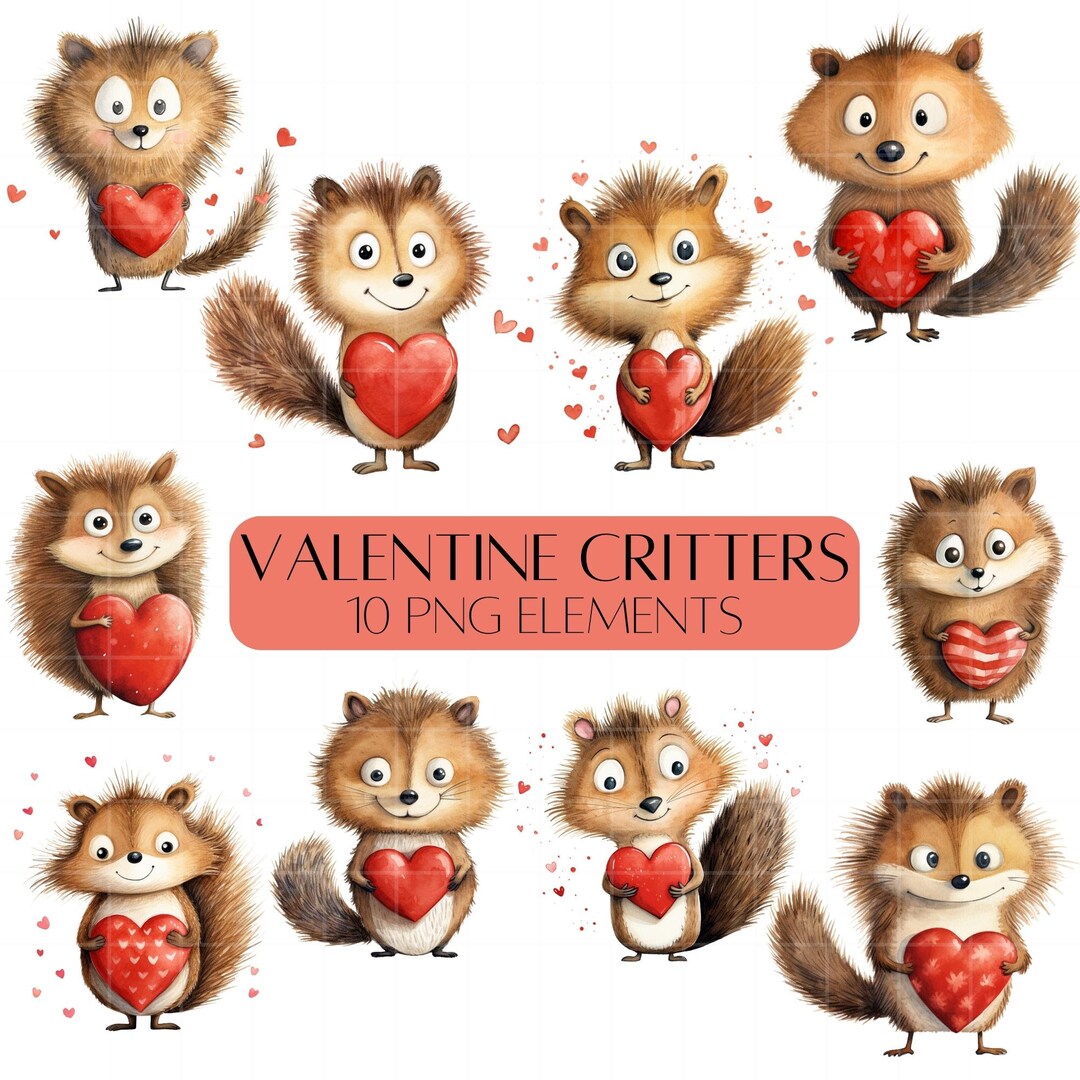 Valentine Clipart Cute Forest Animals Holding Love Hearts Clipart for ...
