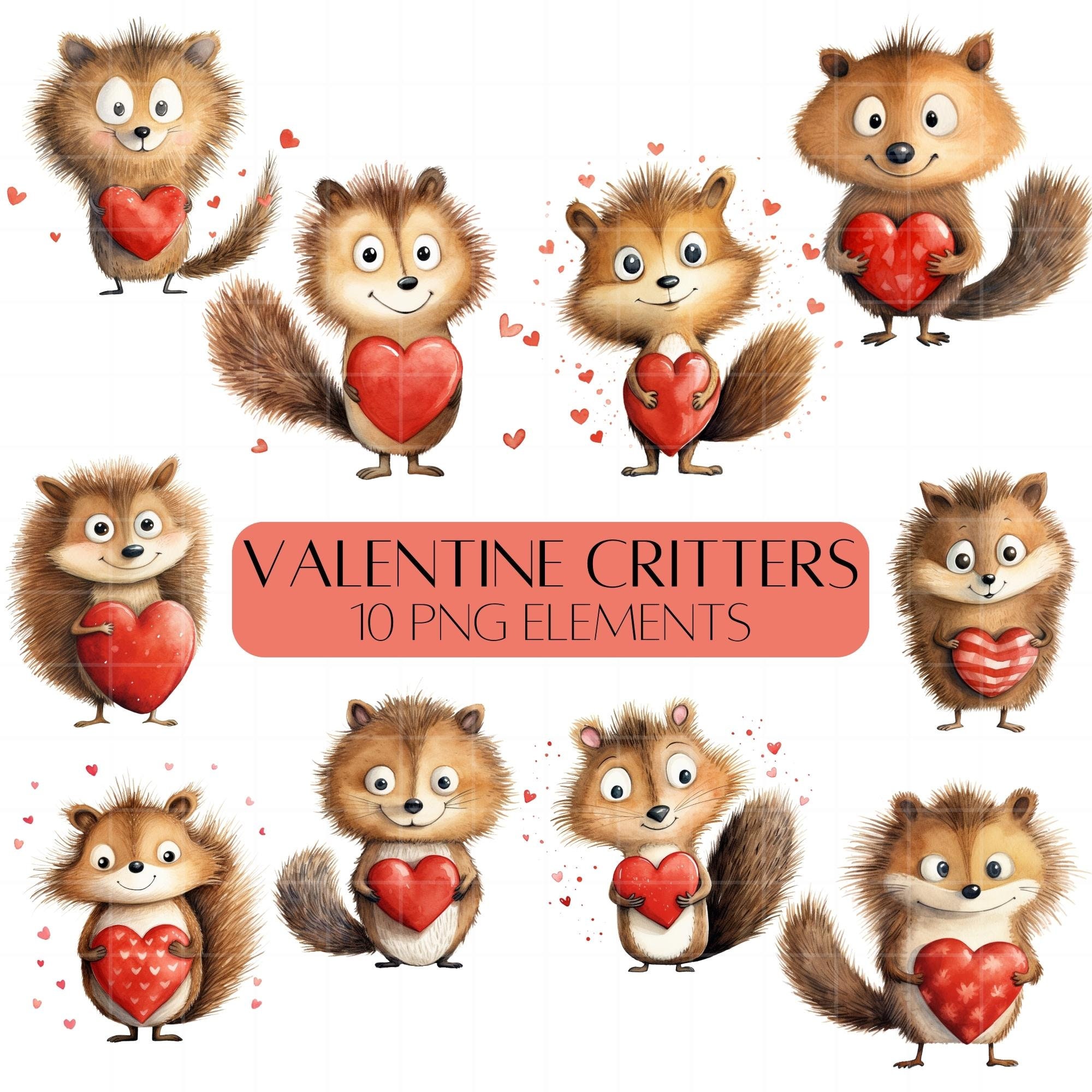 Valentine Clipart Cute Forest Animals Holding Love Hearts Clipart for ...