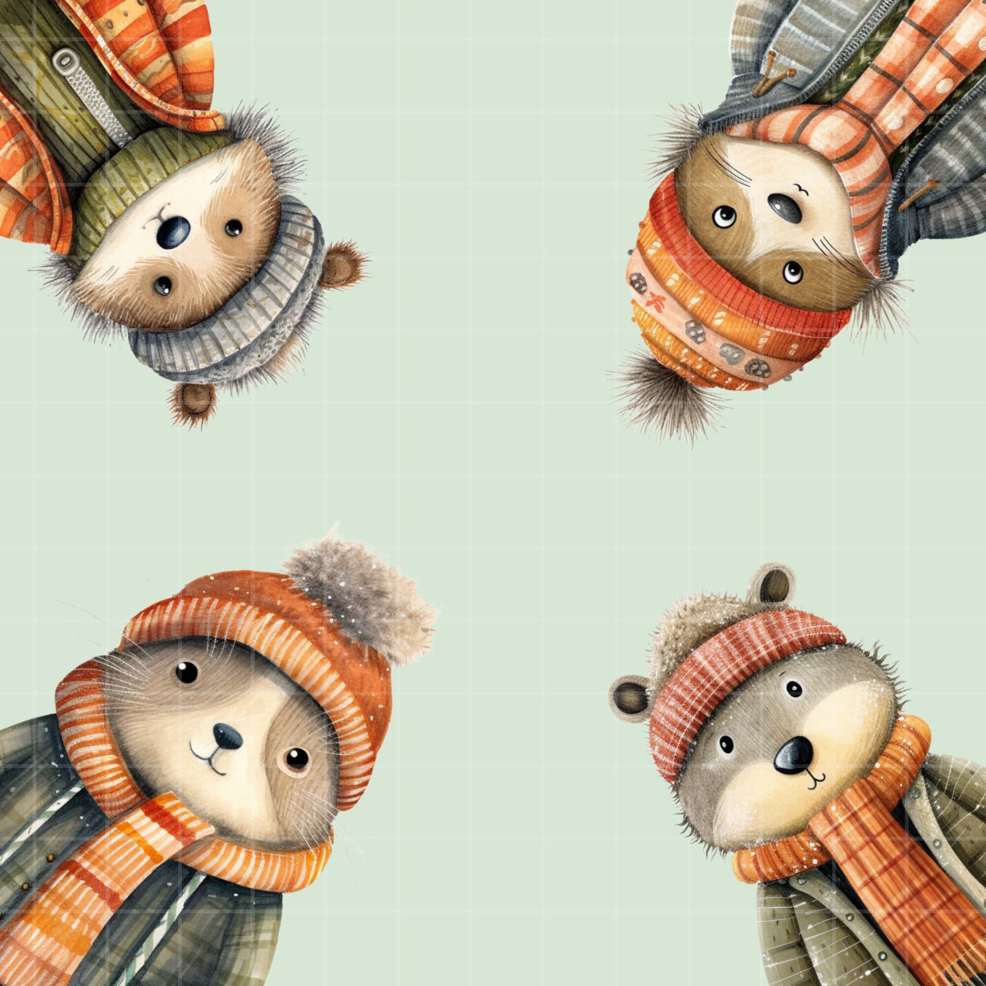 Winter Clipart Set Forest Animals in Winter Clothes Cute Clipart for ...