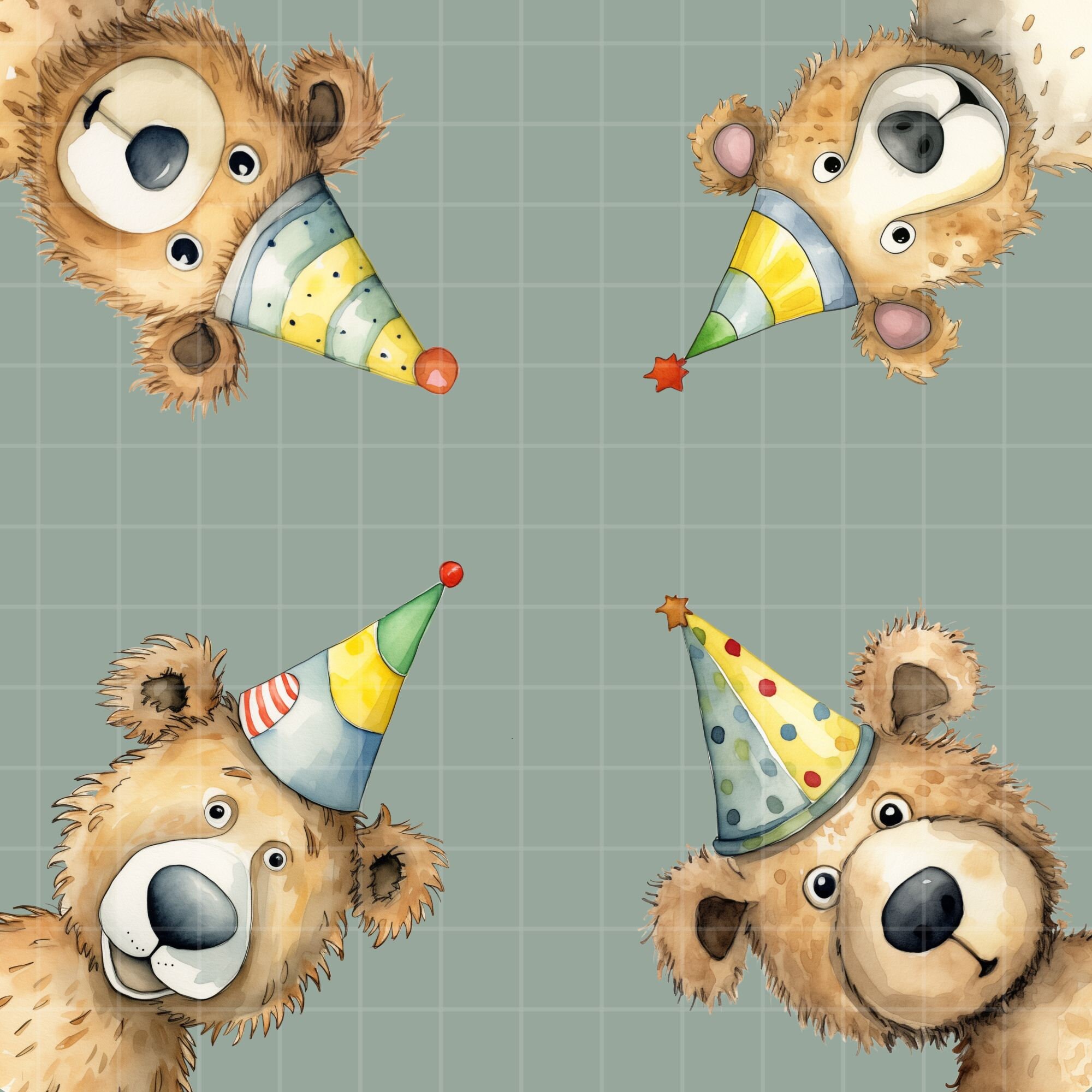 Clipart for Kids Birthday Party Invitations Cute Bears in Party Hats ...