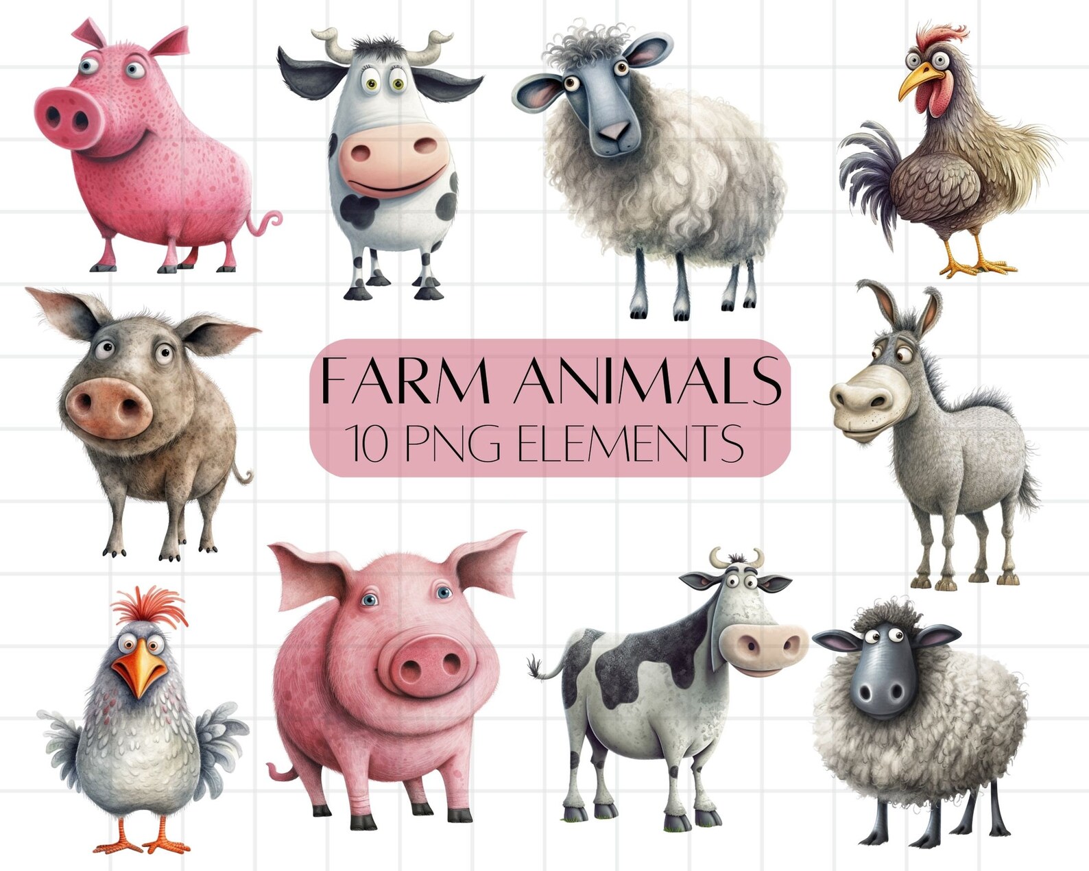 Clipart Farm Animals Pack PNG Commercial Use Clipart Pigs Cows - Etsy