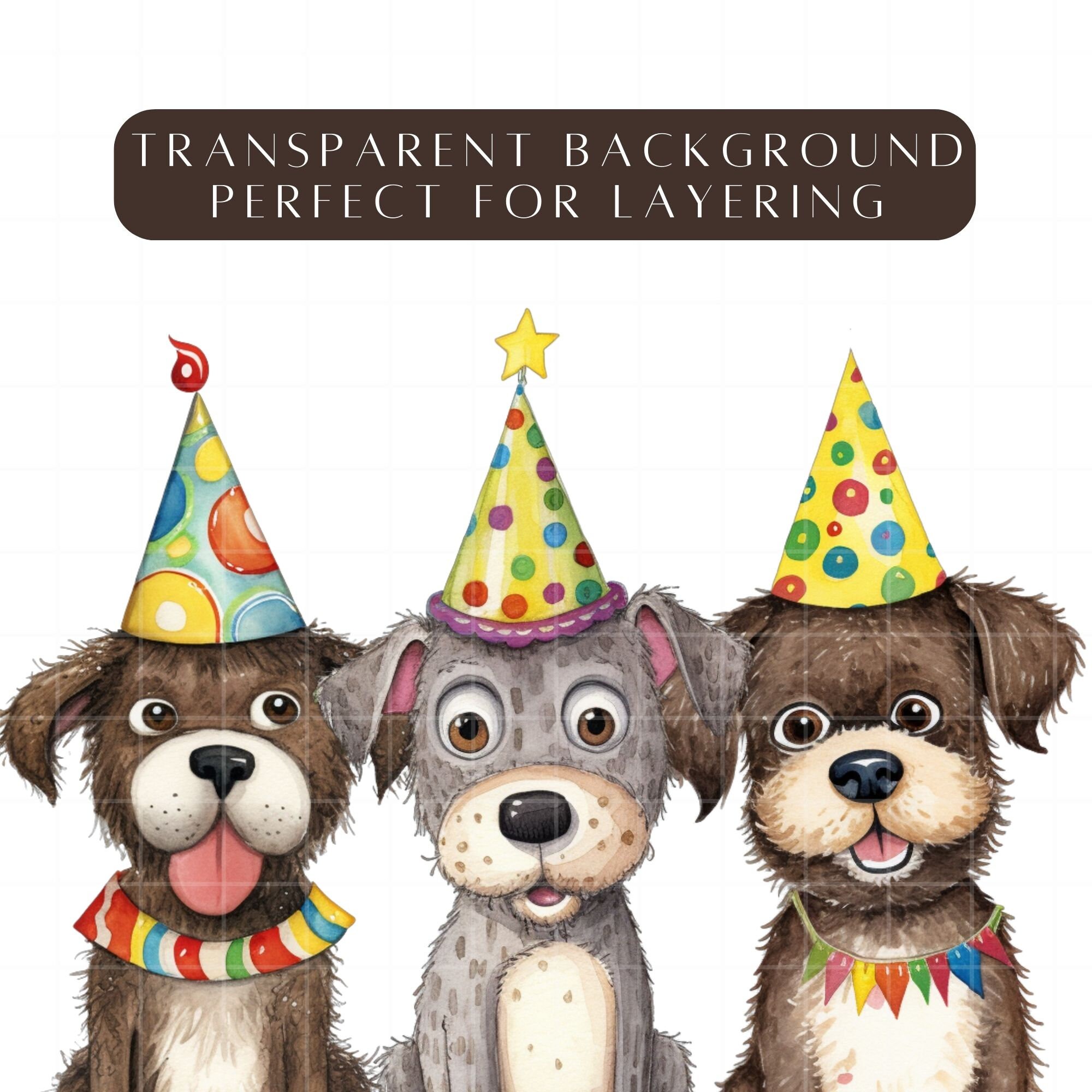 Dog Clipart Bundle Cute Dogs in Party Hats PNG Commercial Use Dog Party ...
