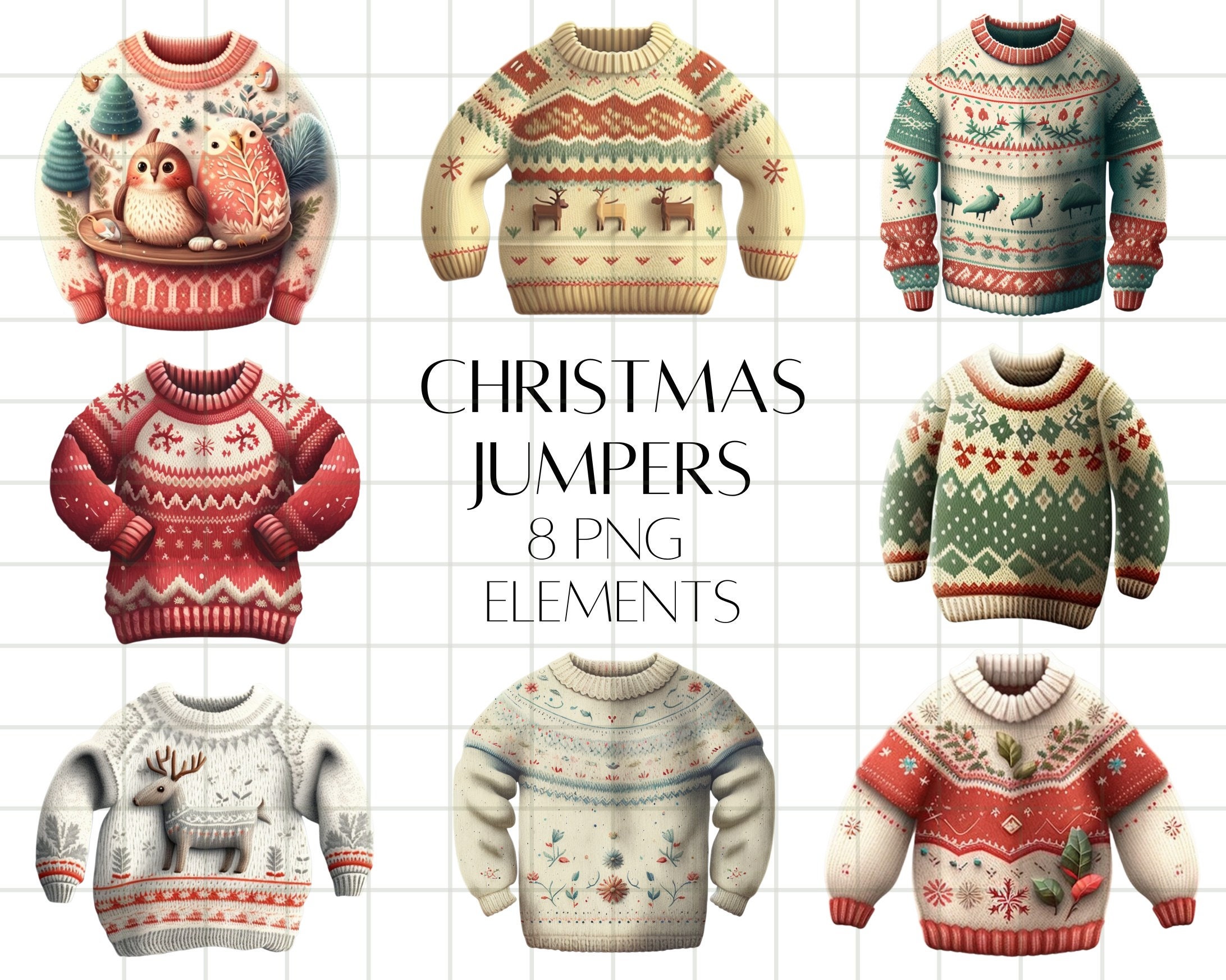 Christmas Themed Knitted Jumpers Clipart PNG Commercial Use - Etsy