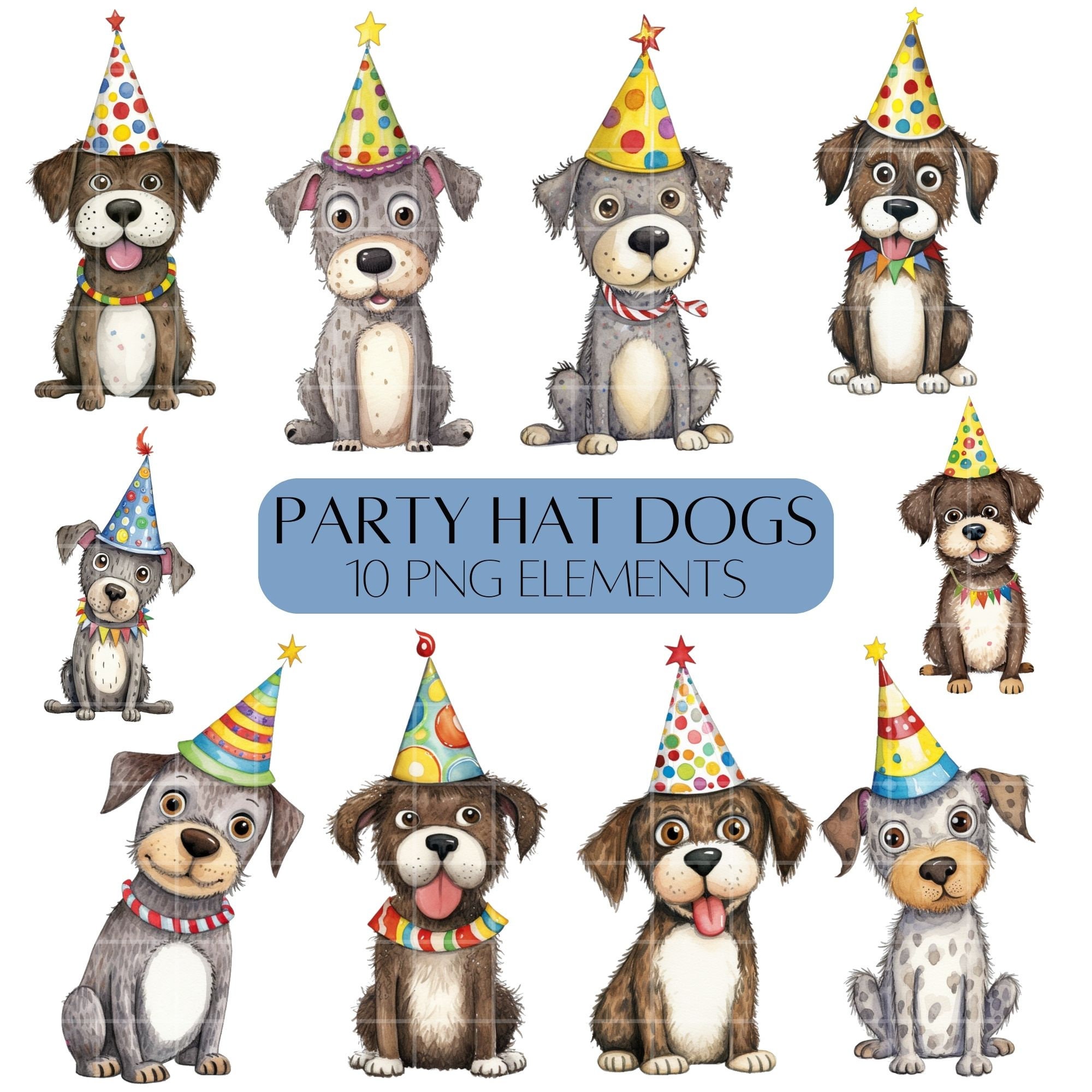Dog Clipart Bundle Cute Dogs in Party Hats PNG Commercial Use Dog Party ...