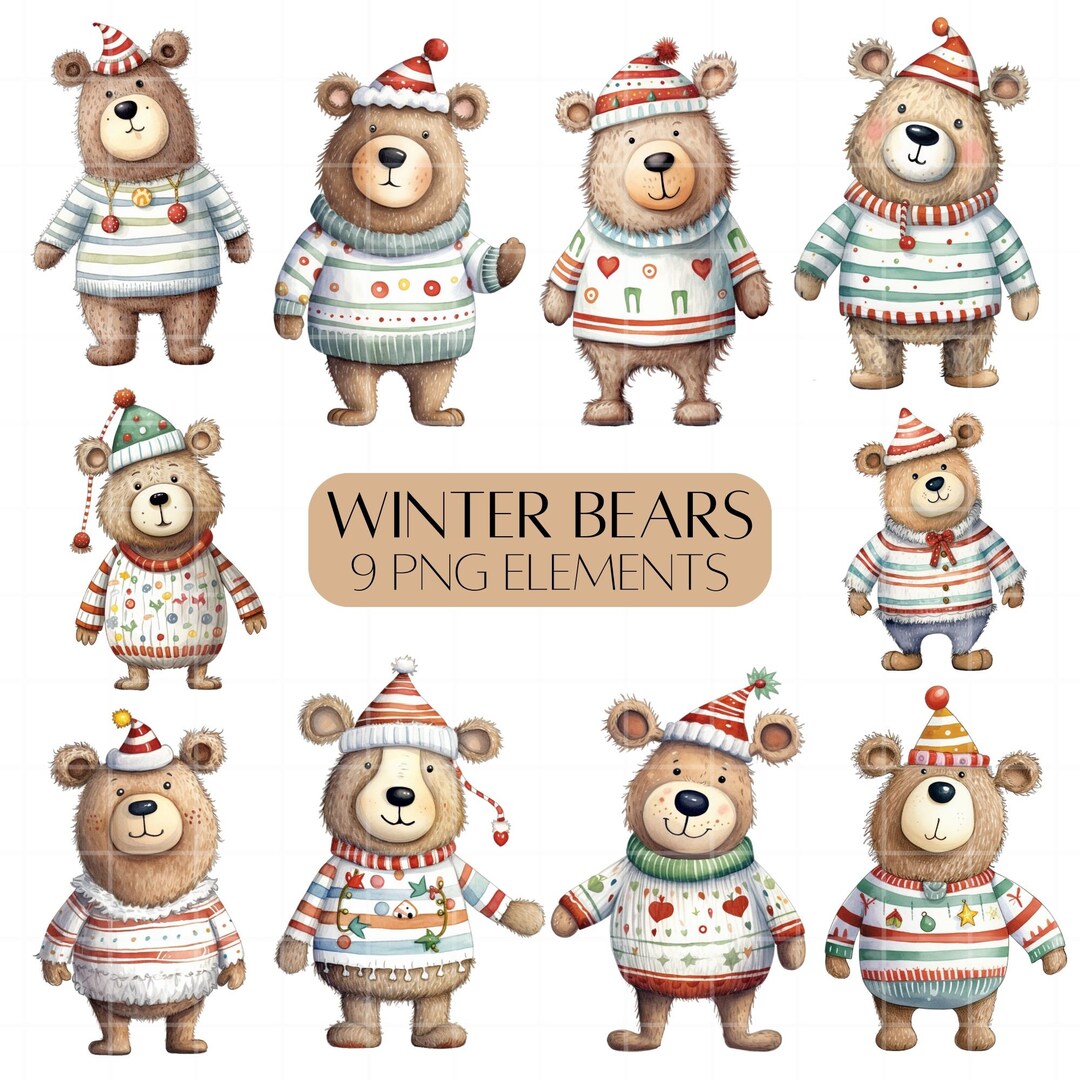 Winter Bears Clipart Pack Bears in Christmas Jumpers Christmas Clipart ...
