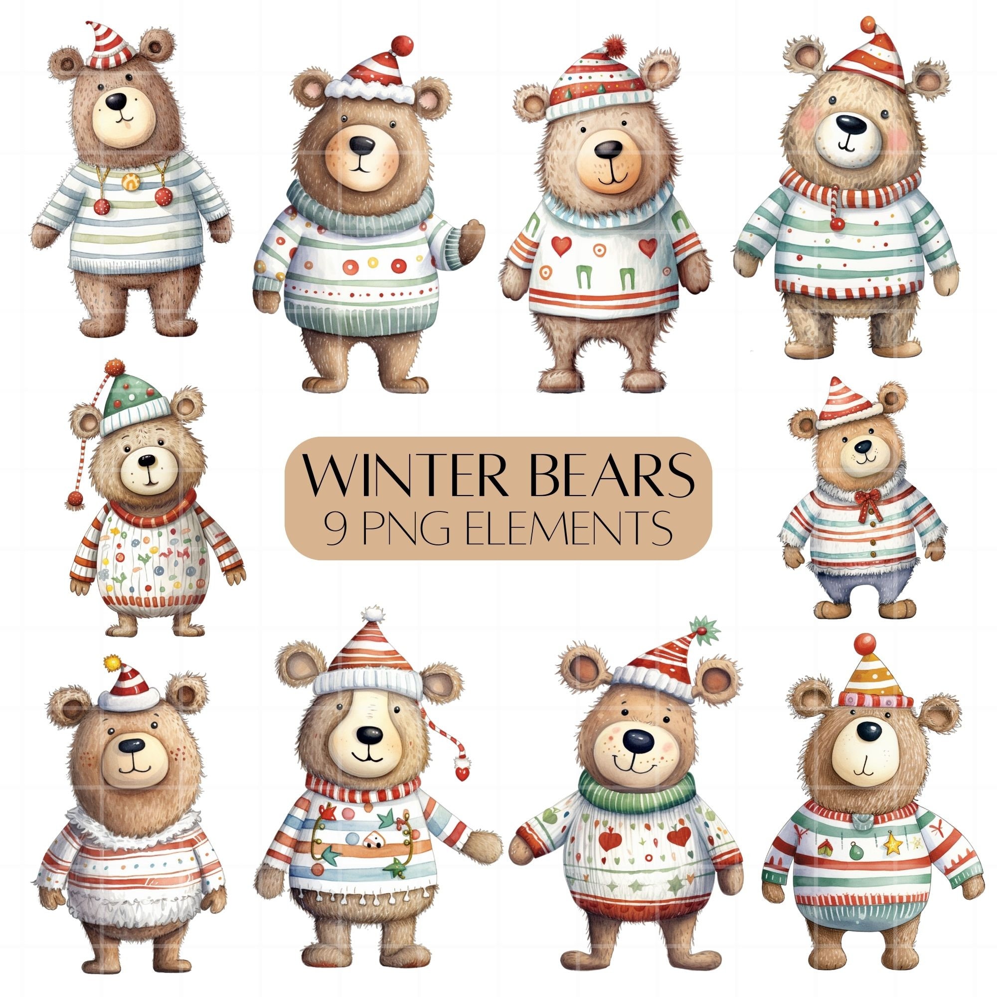 Winter Bears Clipart Pack Bears in Christmas Jumpers Christmas Clipart ...