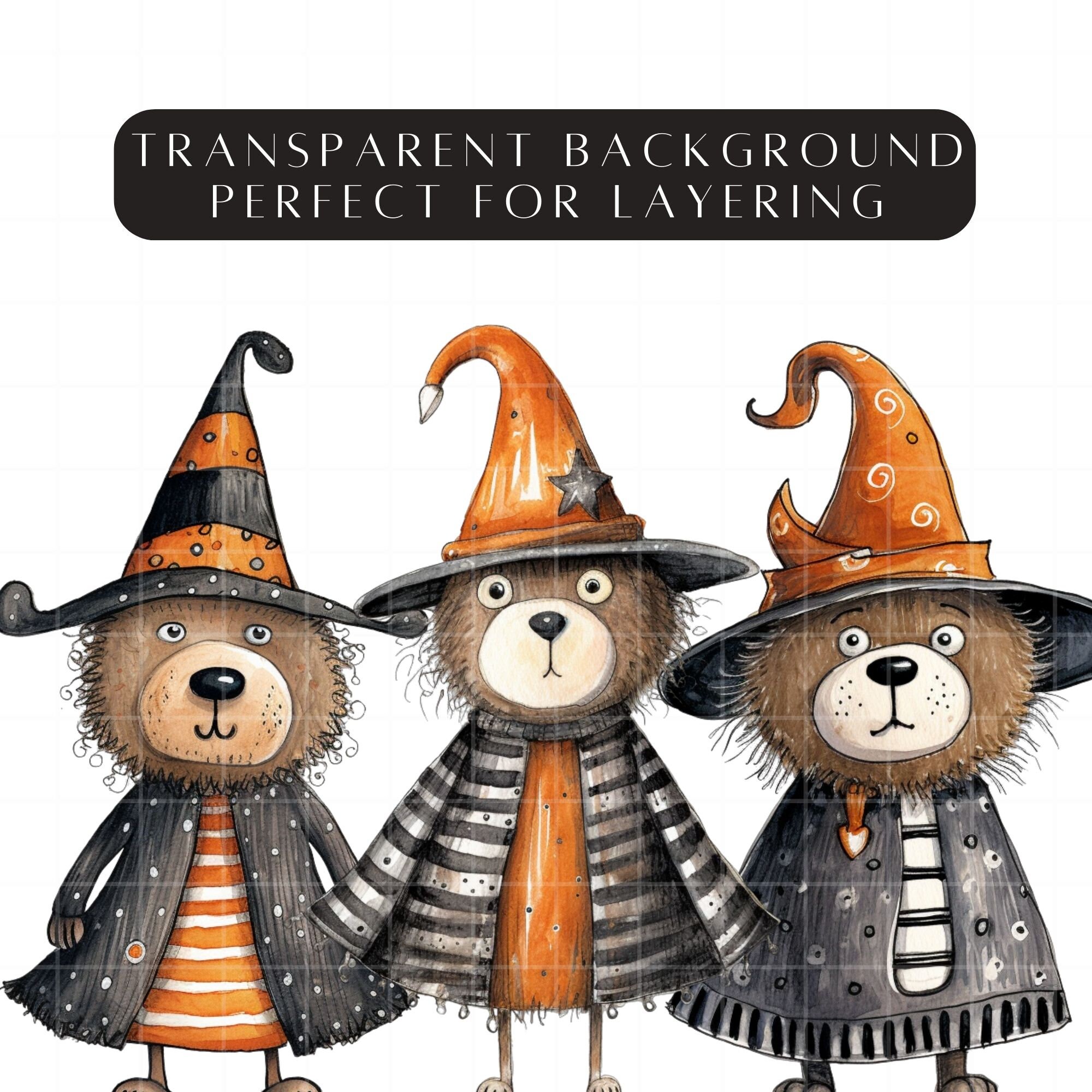 Witch Bears Halloween Clipart Set Cute Illustrated Bears Halloween ...