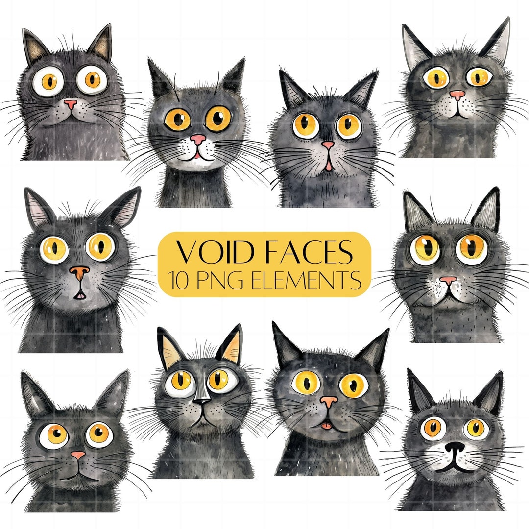 Void Cat Face Clipart Set Cute Cat Illustrations Cat Clipart PNG ...