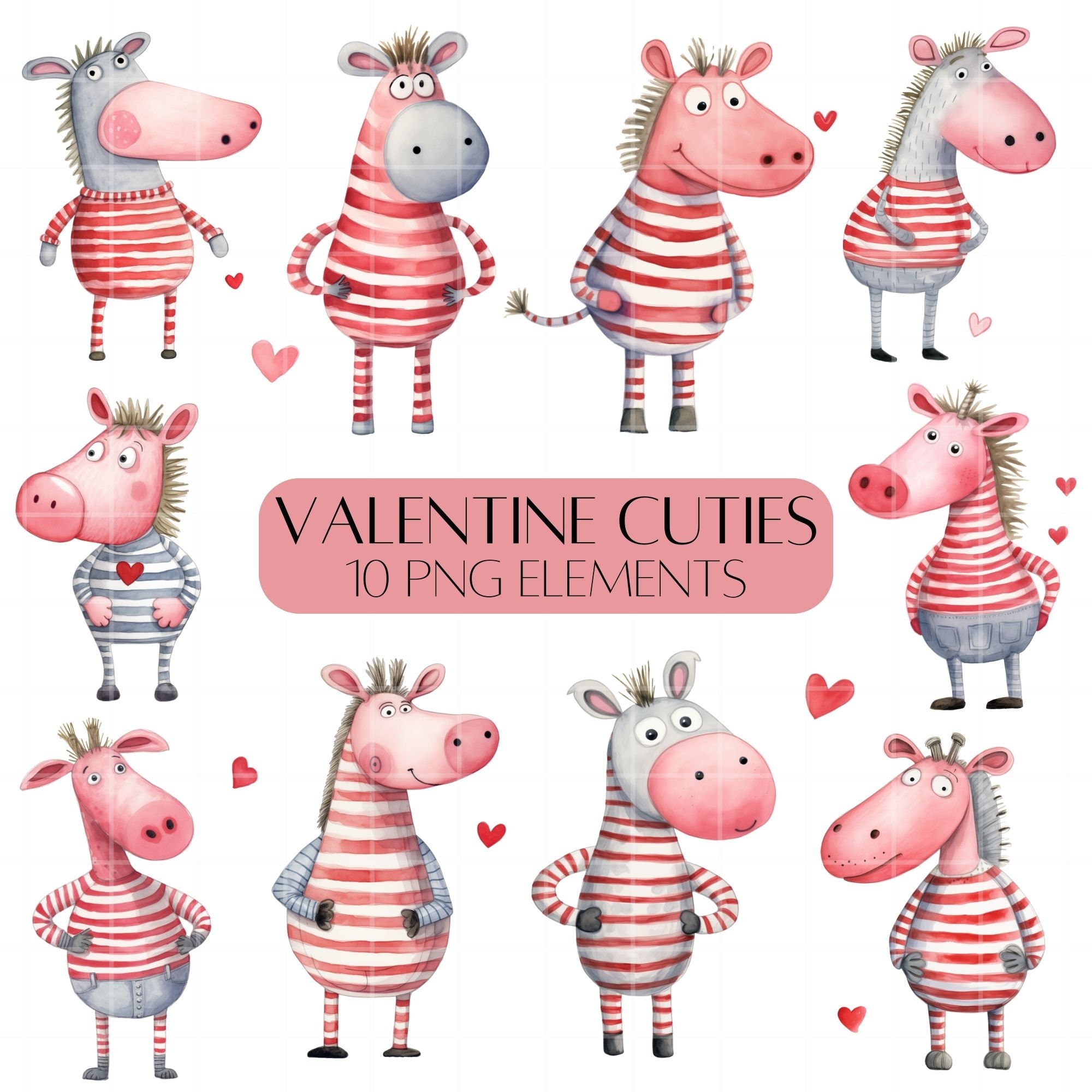 Clipart for Valentines Day Cute Illustrations With Love Hearts PNG ...