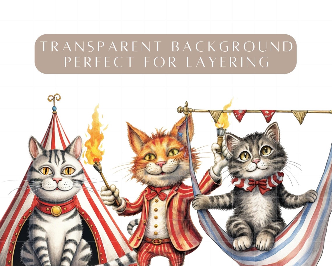 Buy Circus Clipart Circus Cats Clipart Pack Commercial Use Clown Cat Tightrope Cat Firebreather ...