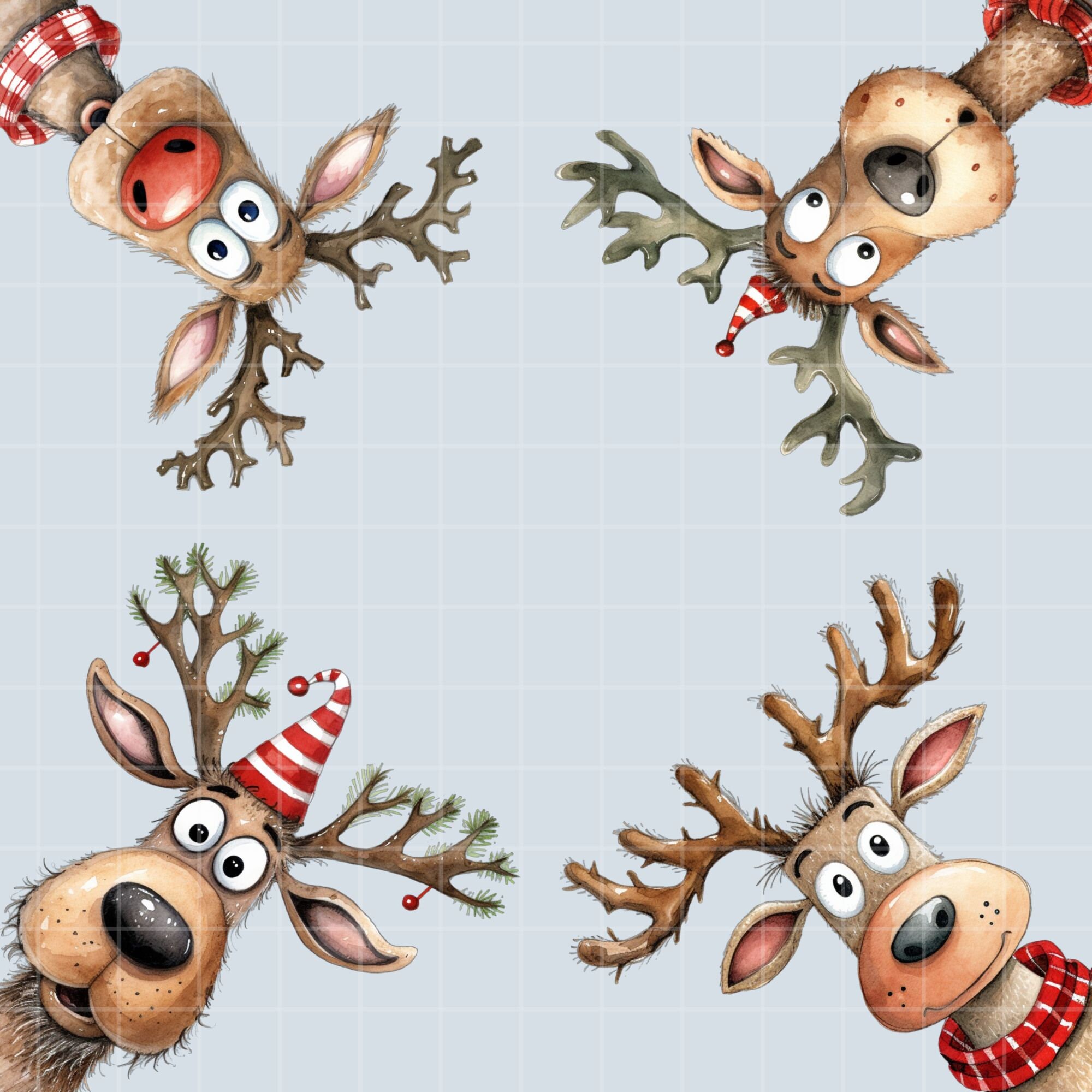 Reindeer Clipart Set Cute Reindeers Christmas Themed Illustrated ...