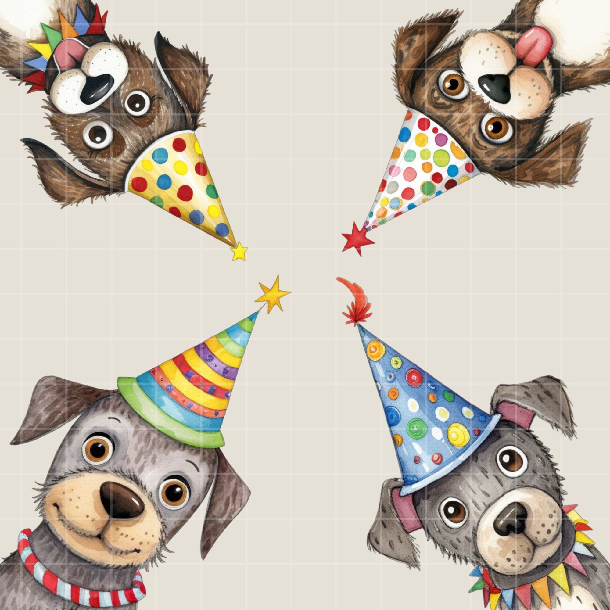 Dog Clipart Bundle Cute Dogs in Party Hats PNG Commercial Use Dog Party ...