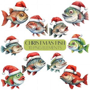Christmas Card Clipart Festive Fish Sea Themed Clipart PNG Commercial ...