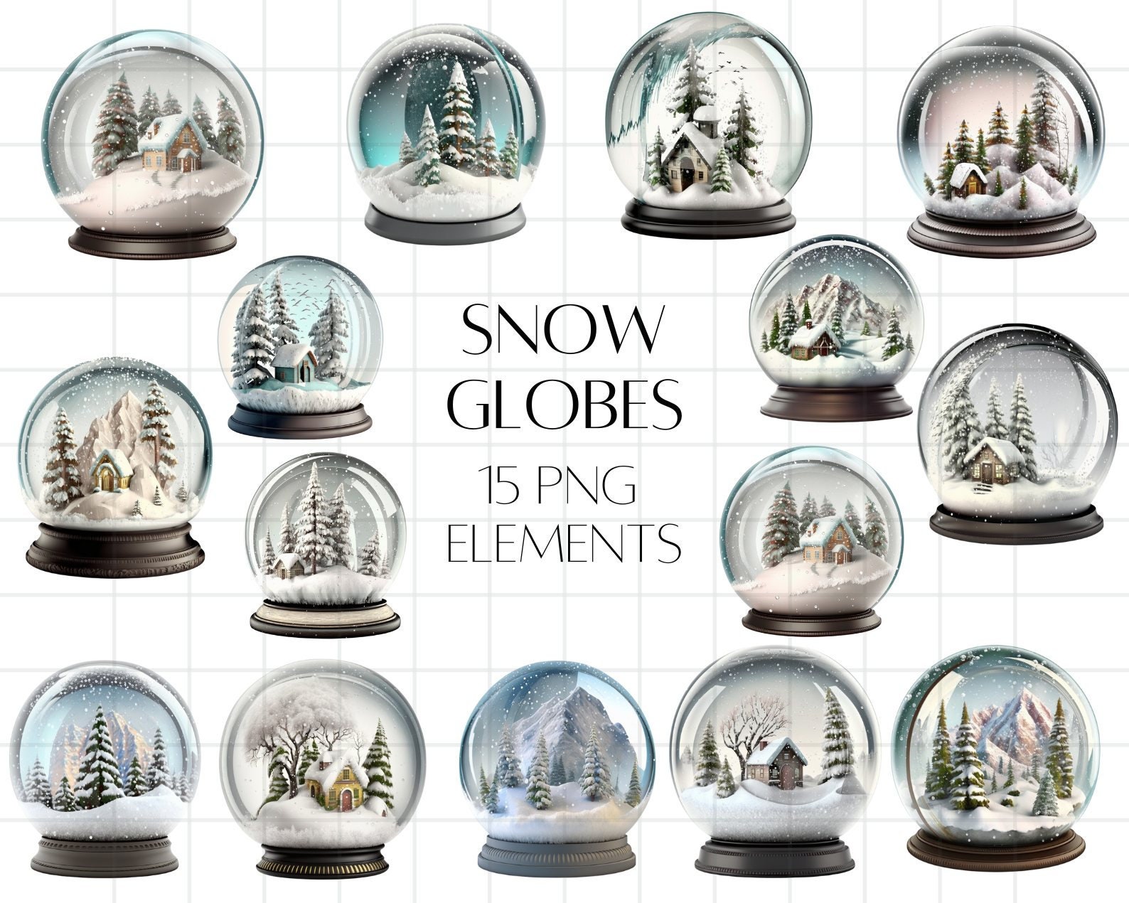 Snow Globe Clip Art Set 15 PNG Transparent Background Winter - Etsy UK
