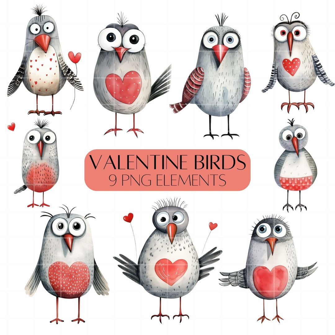 Clipart for Valentine's Day PNG Cute Birds With Love Hearts Commercial ...