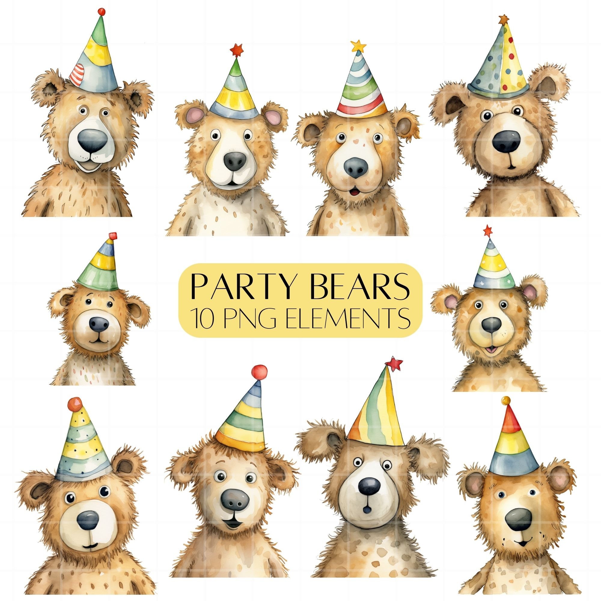 Clipart for Kids Birthday Party Invitations Cute Bears in Party Hats ...
