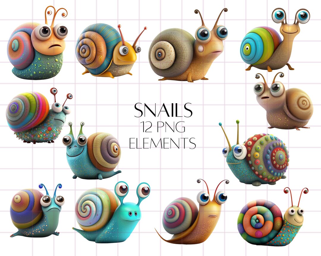 Garden Themed Clipart Cute Snails PNG Commercial Use Digital Elements ...